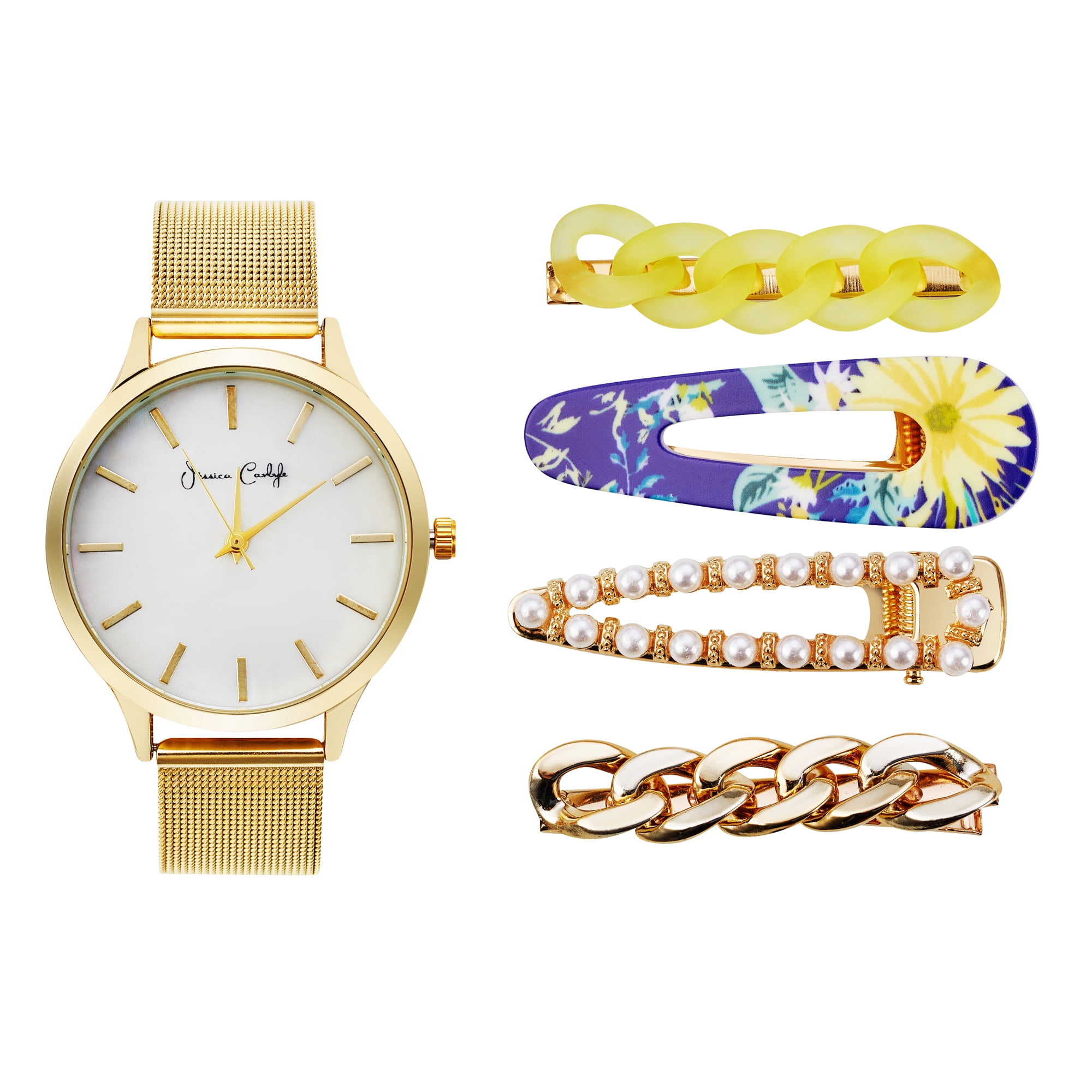 Jessica Carlyle Women's Shiny Gold Mesh Metal Strap 36mm Analog Watch ...