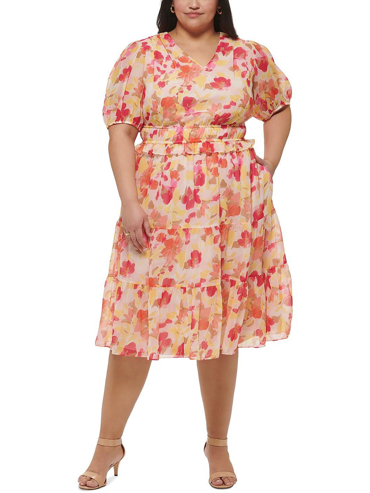 Jessica Howard Womens Plus Chiffon Floral Midi Dress - Walmart.com