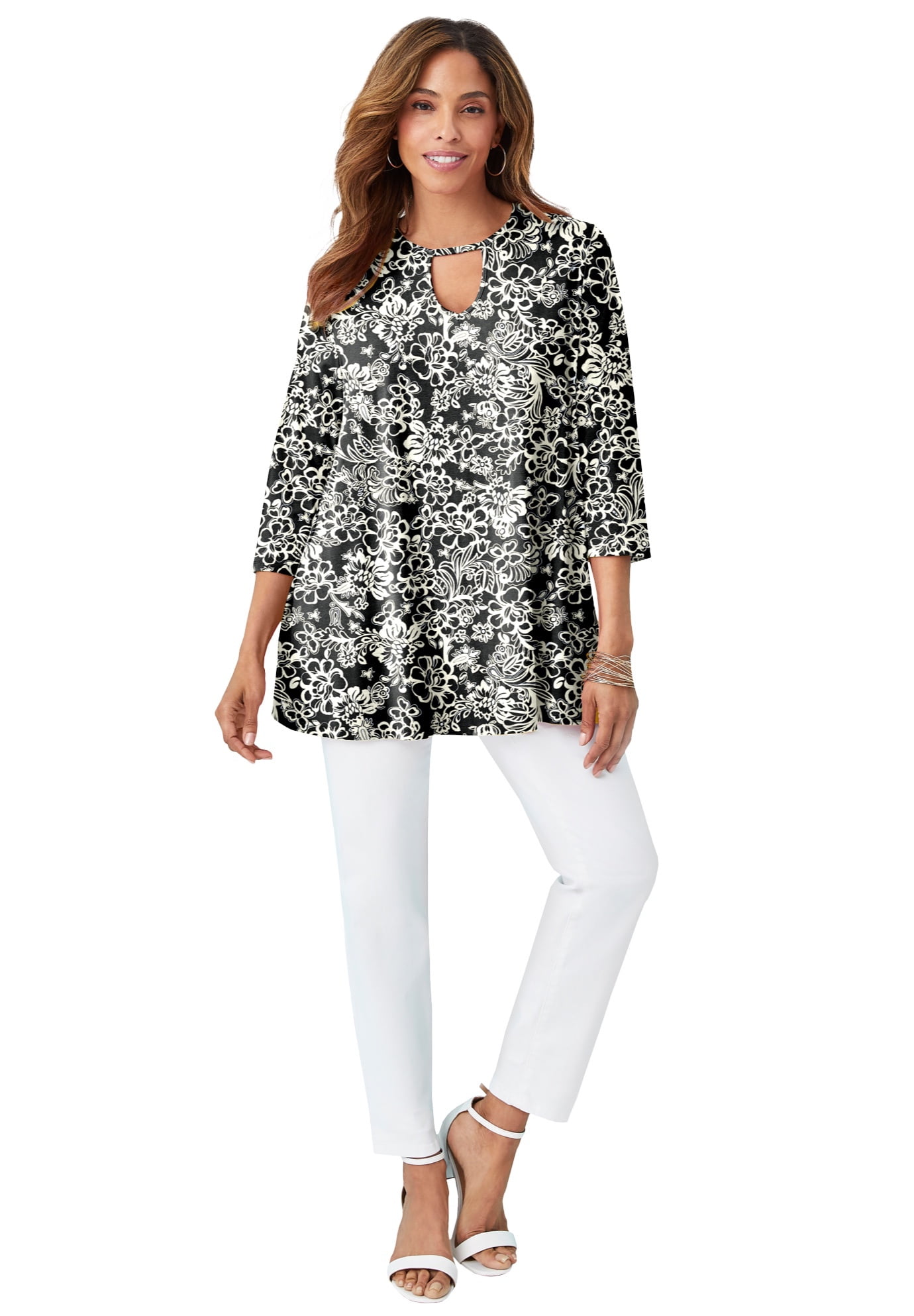 Jessica London Stretch Knit Keyhole Swing Tunic - Walmart.com
