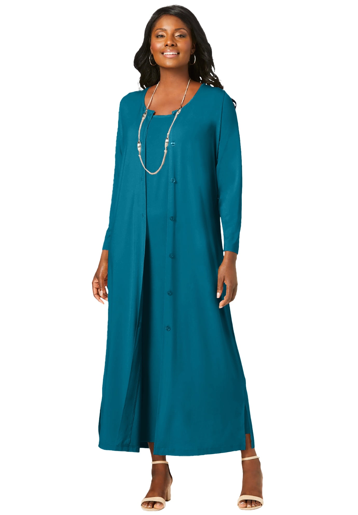 Jessica London Women's Plus Size 2-Piece Stretch Knit Duster Set ...
