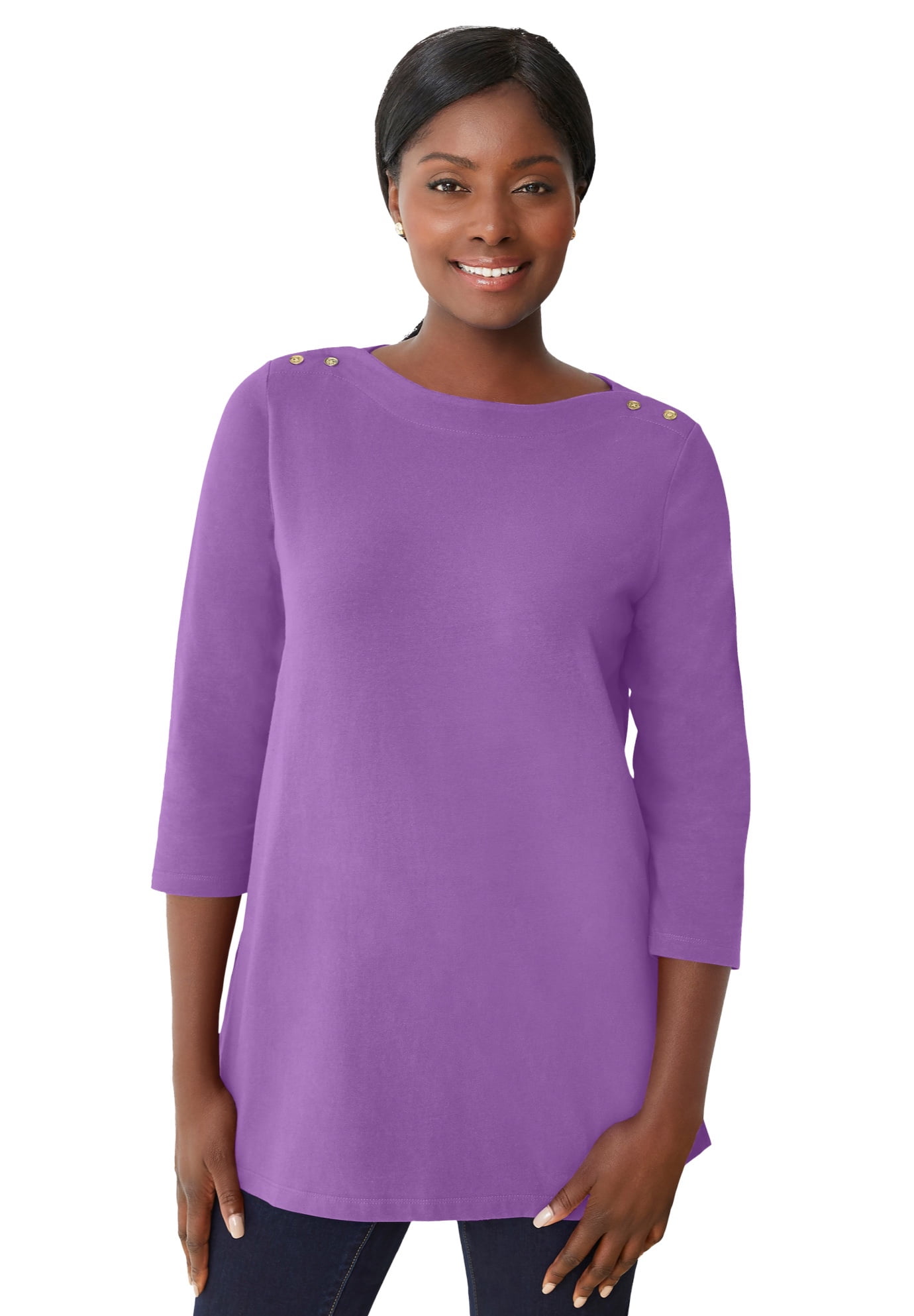 Jessica London Women's Plus Size Boatneck Tunic Top 3/4 Sleeve Shirt ...