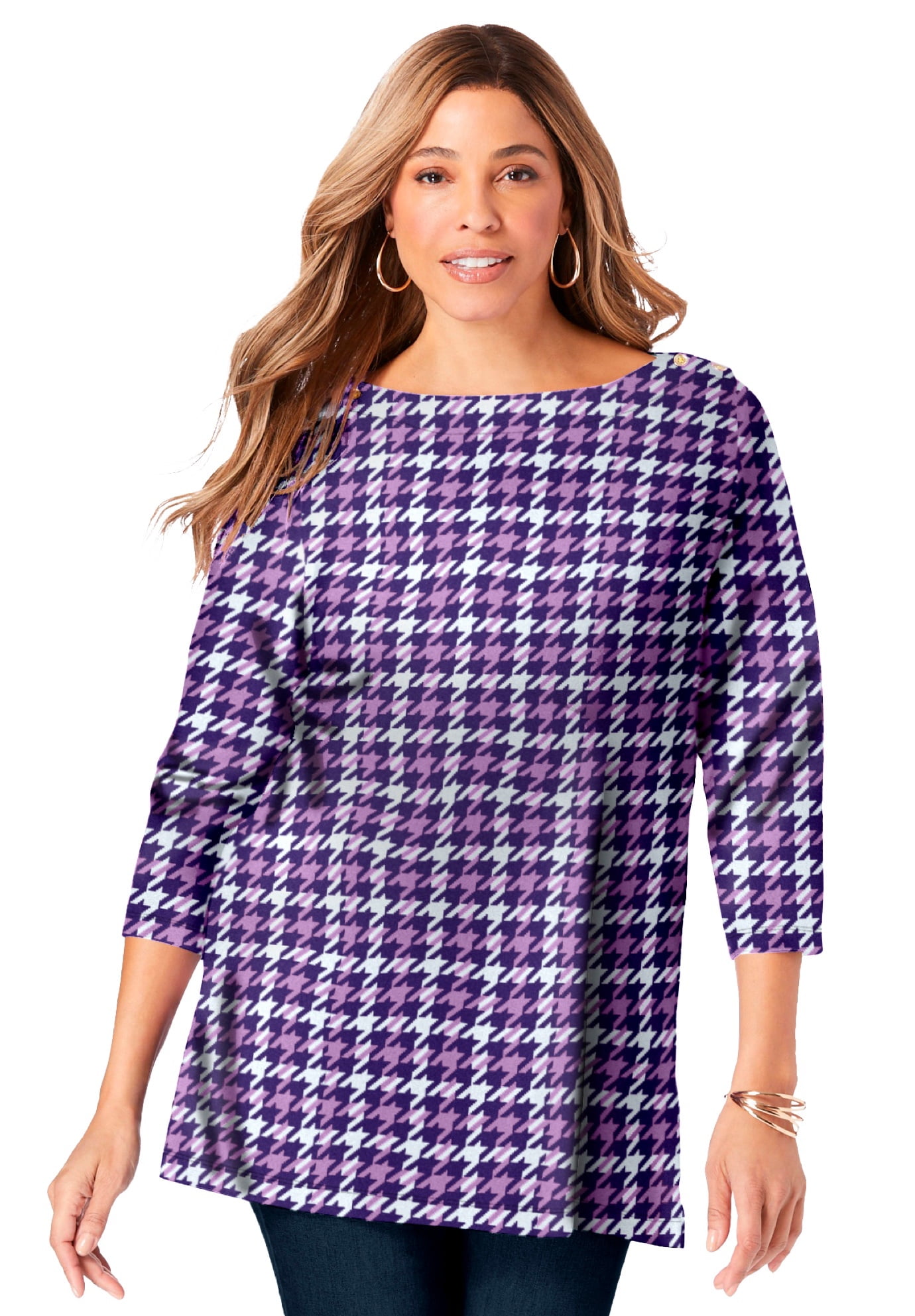 Jessica London Women's Plus Size Boatneck Tunic Top 3/4 Sleeve Shirt ...