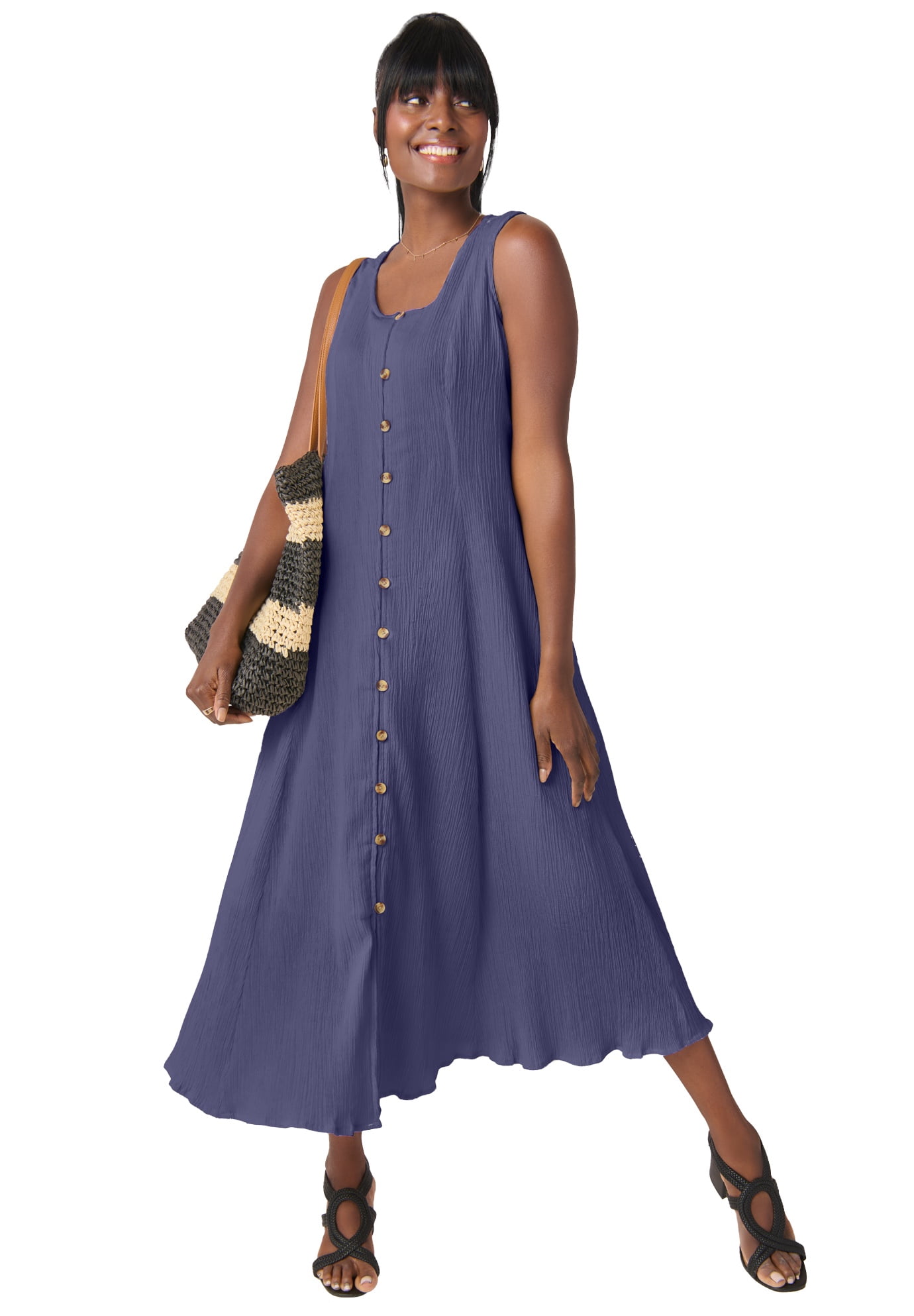 Jessica London Women's Plus Size Button Down Gauze Dress - Walmart.com