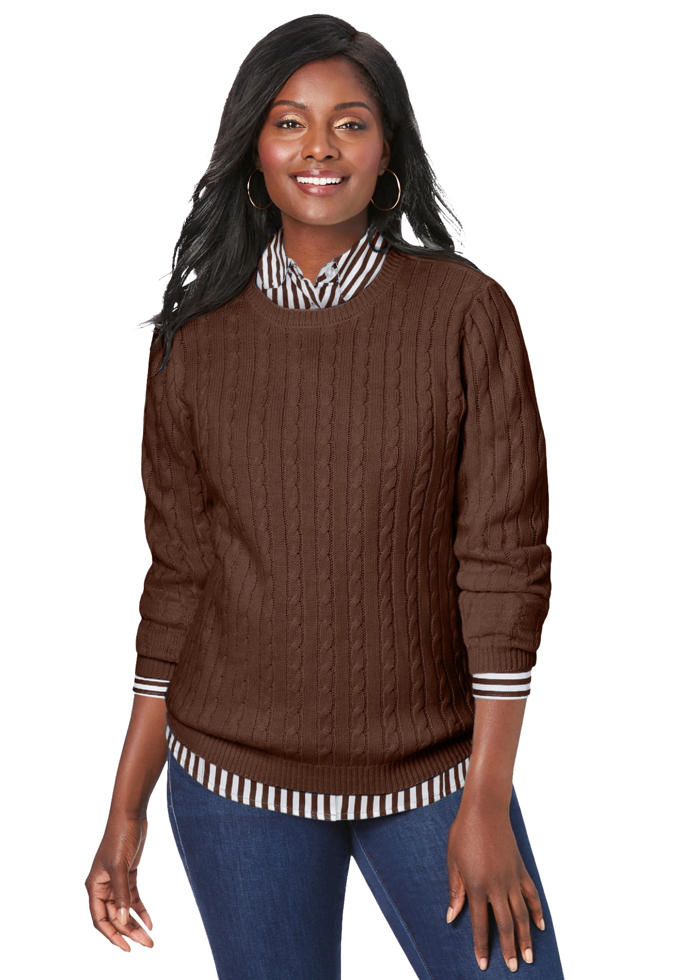 Jessica London Women's Plus Size Cable Crewneck Sweater - Walmart.com