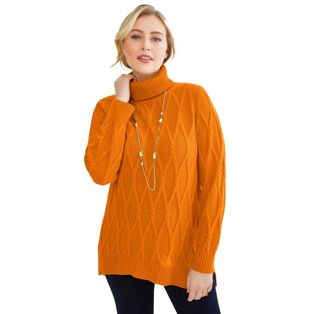 Jessica London Womens Plus Size Cable Turtleneck Sweater