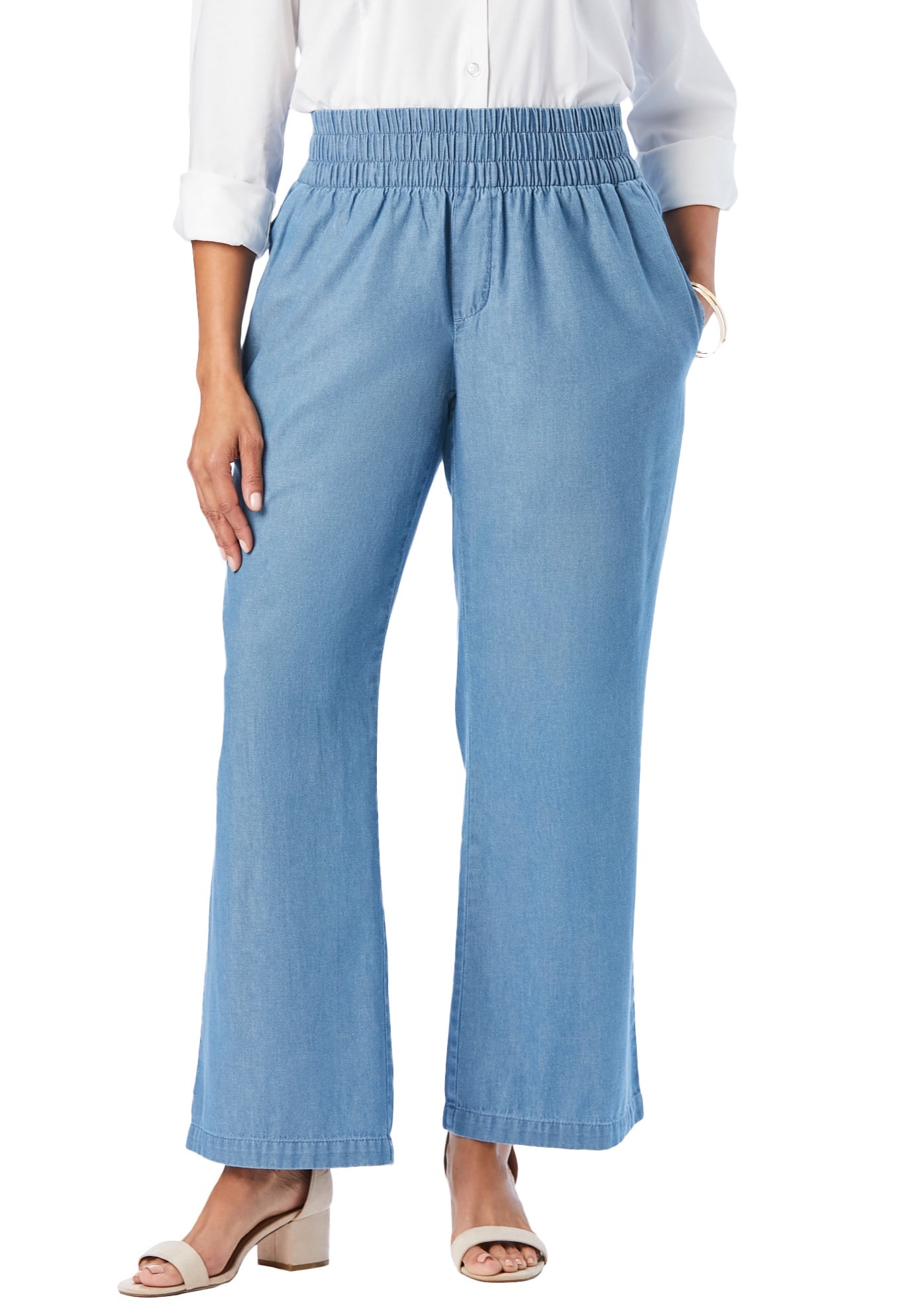 Jessica London Women's Plus Size Chambray Wide Leg Pant - Walmart.com