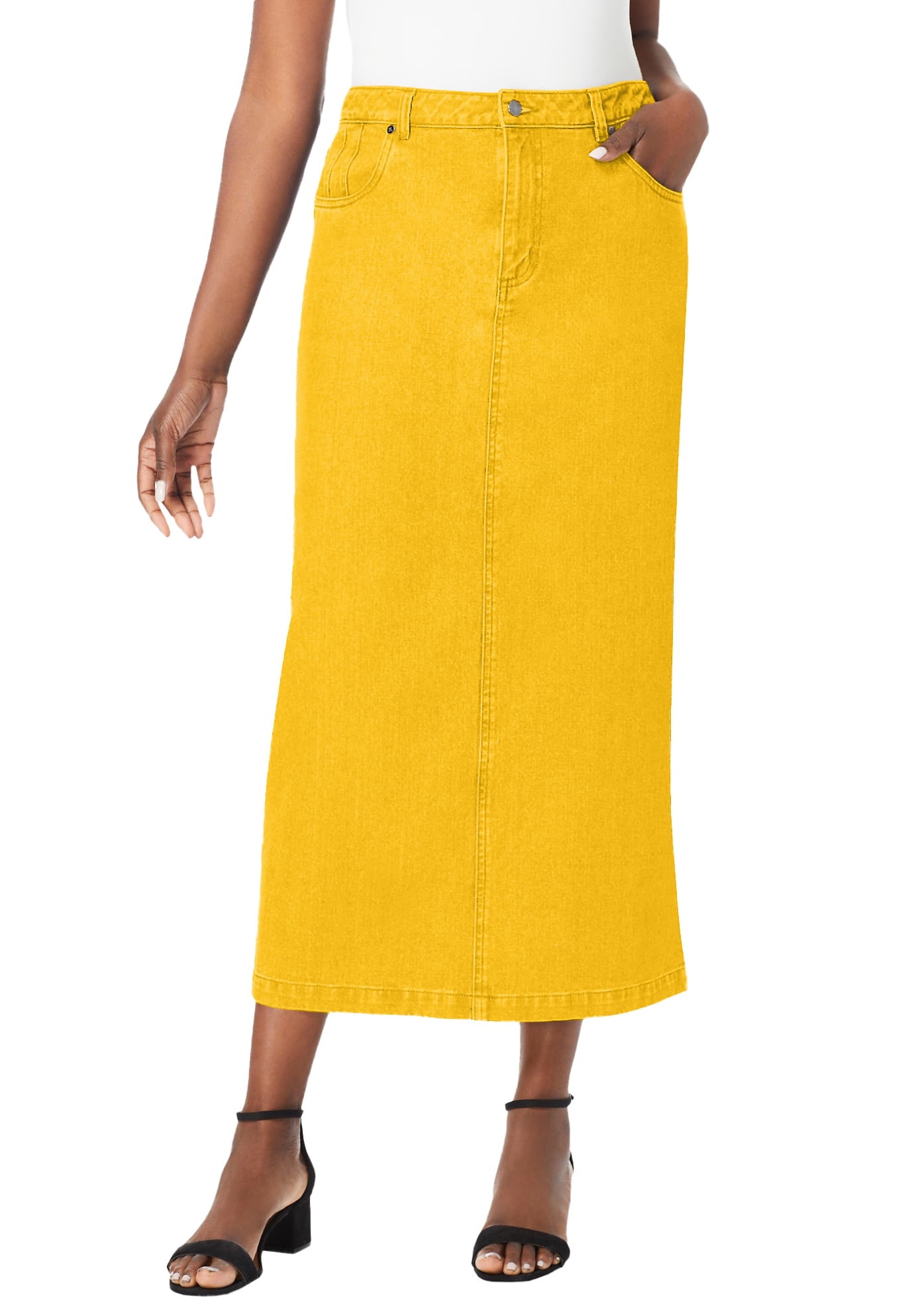 Jessica London Womens Plus Size Classic Cotton Denim Midi Skirt