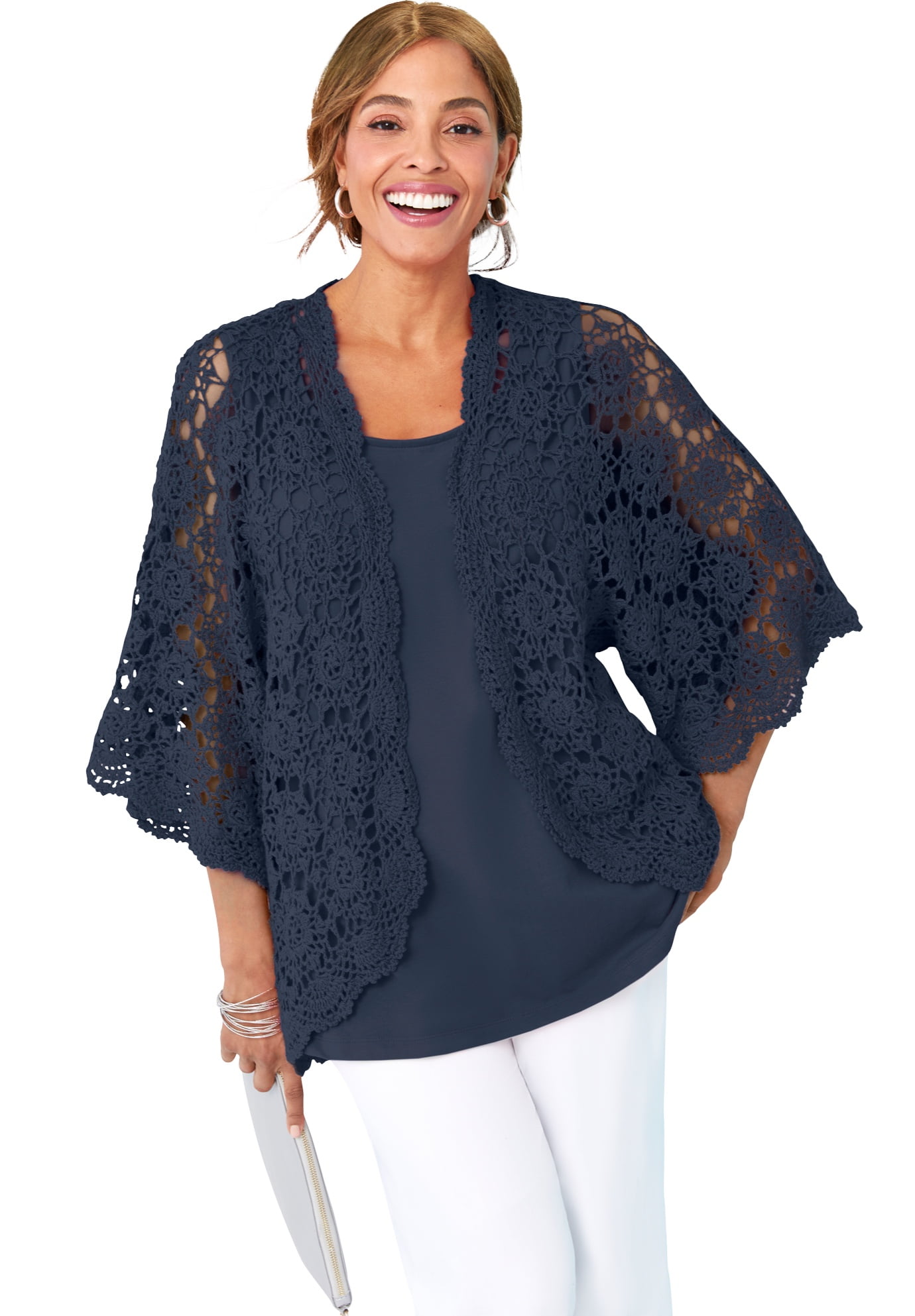 Jessica London Womens Plus Size Crochet Cardigan