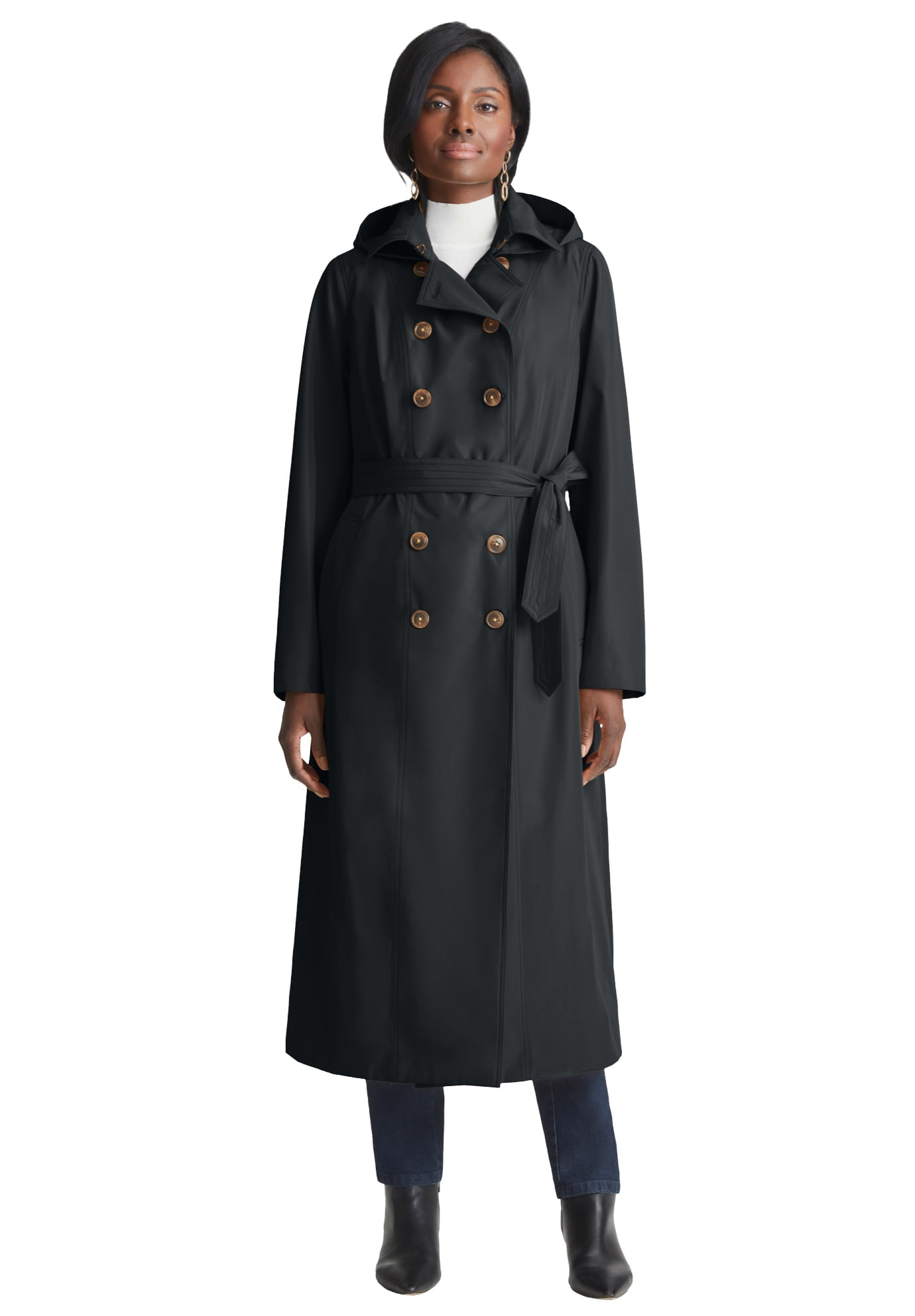Jessica London Women's Plus Size Double Breasted Long Trench Raincoat ...