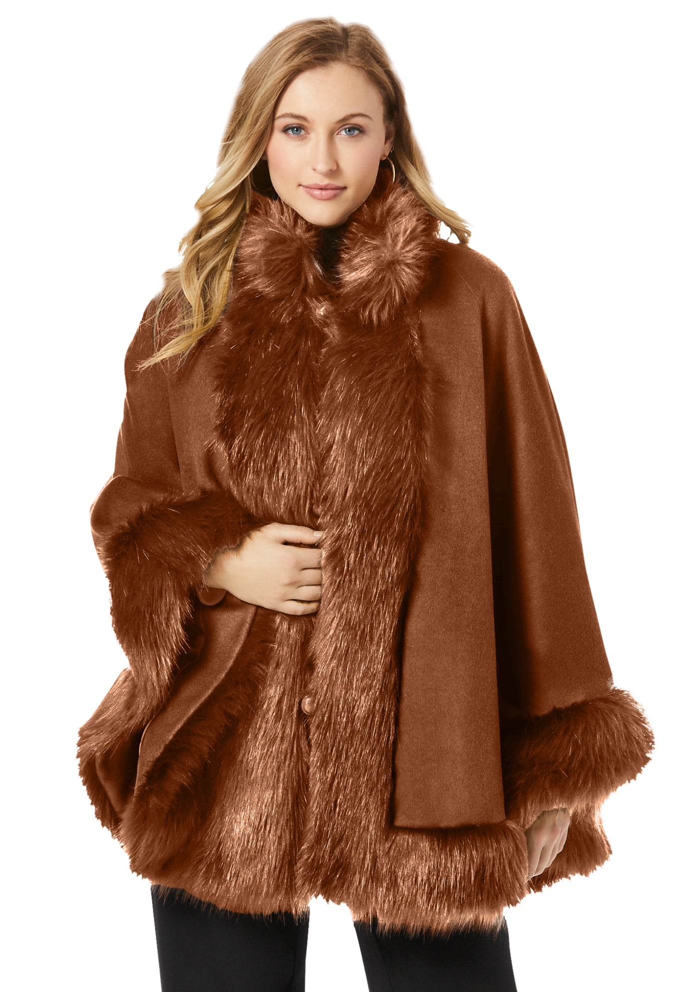 Jessica London Women's Plus Size Faux Fur Trim Wool Cape - Walmart.com