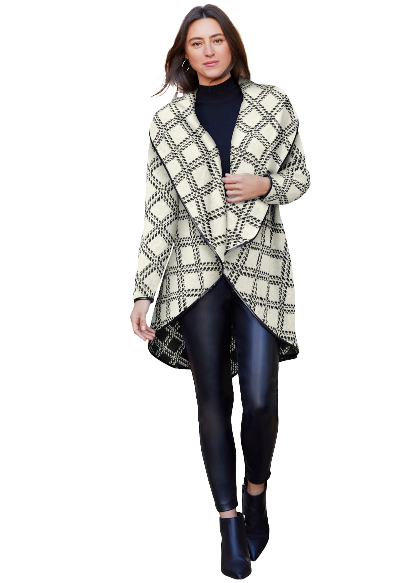 Jessica London Women's Plus Size Faux Leather-Trim Sweater - Walmart.com