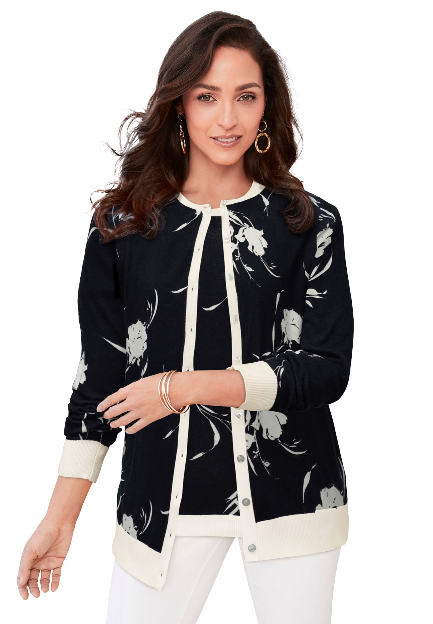 Jessica London Women's Plus Size Fine Gauge Button-Front Cardigan ...