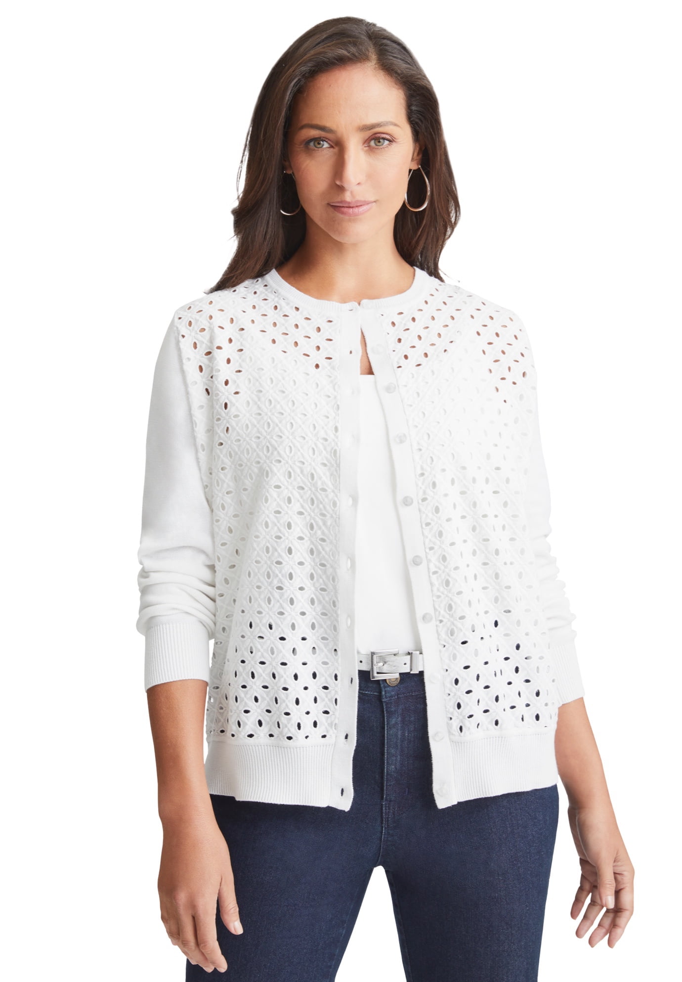 Jessica London Women's Plus Size Fine Gauge Eyelet Cardigan - Walmart.com