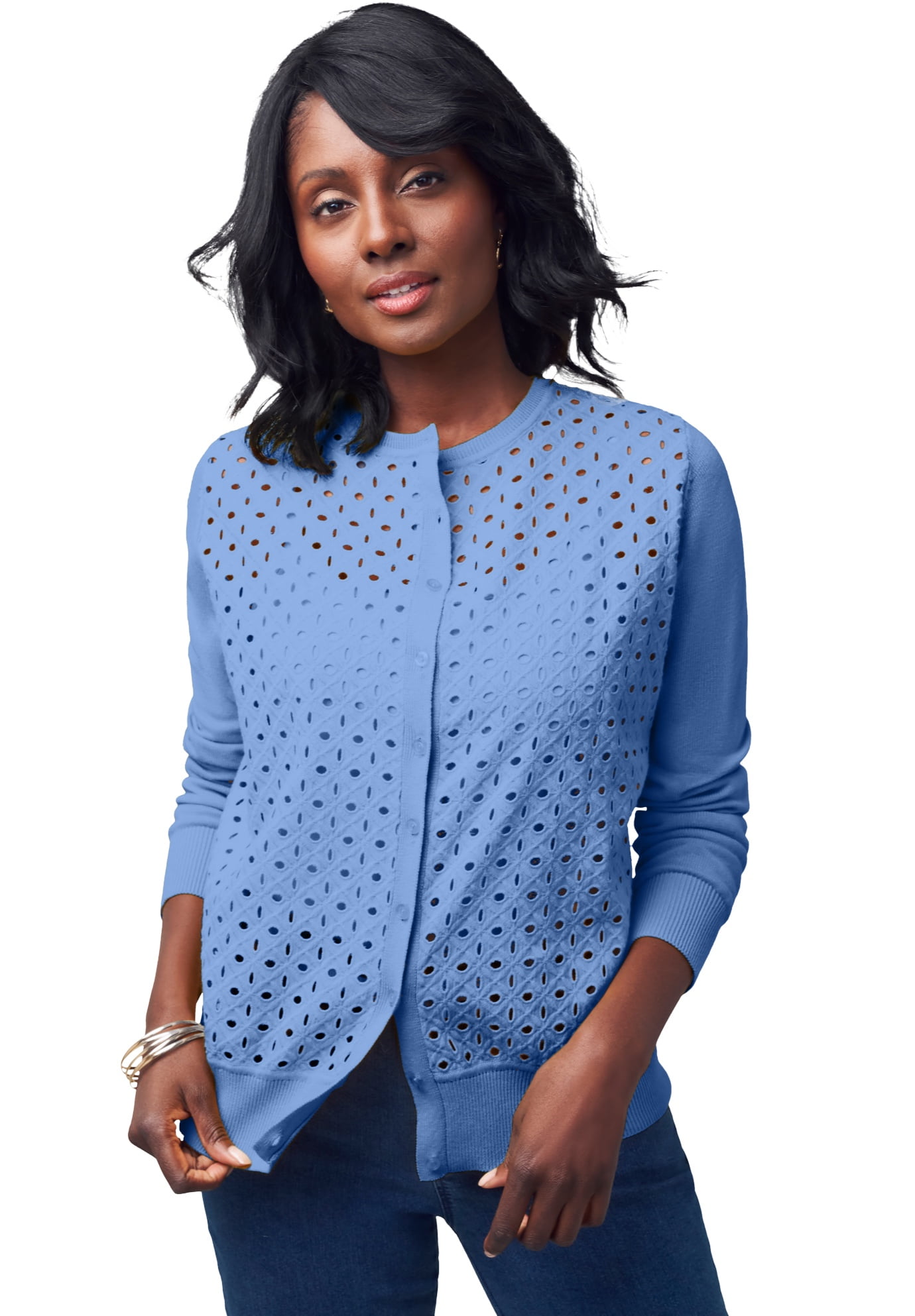 Jessica London Women's Plus Size Fine Gauge Eyelet Cardigan - Walmart.com