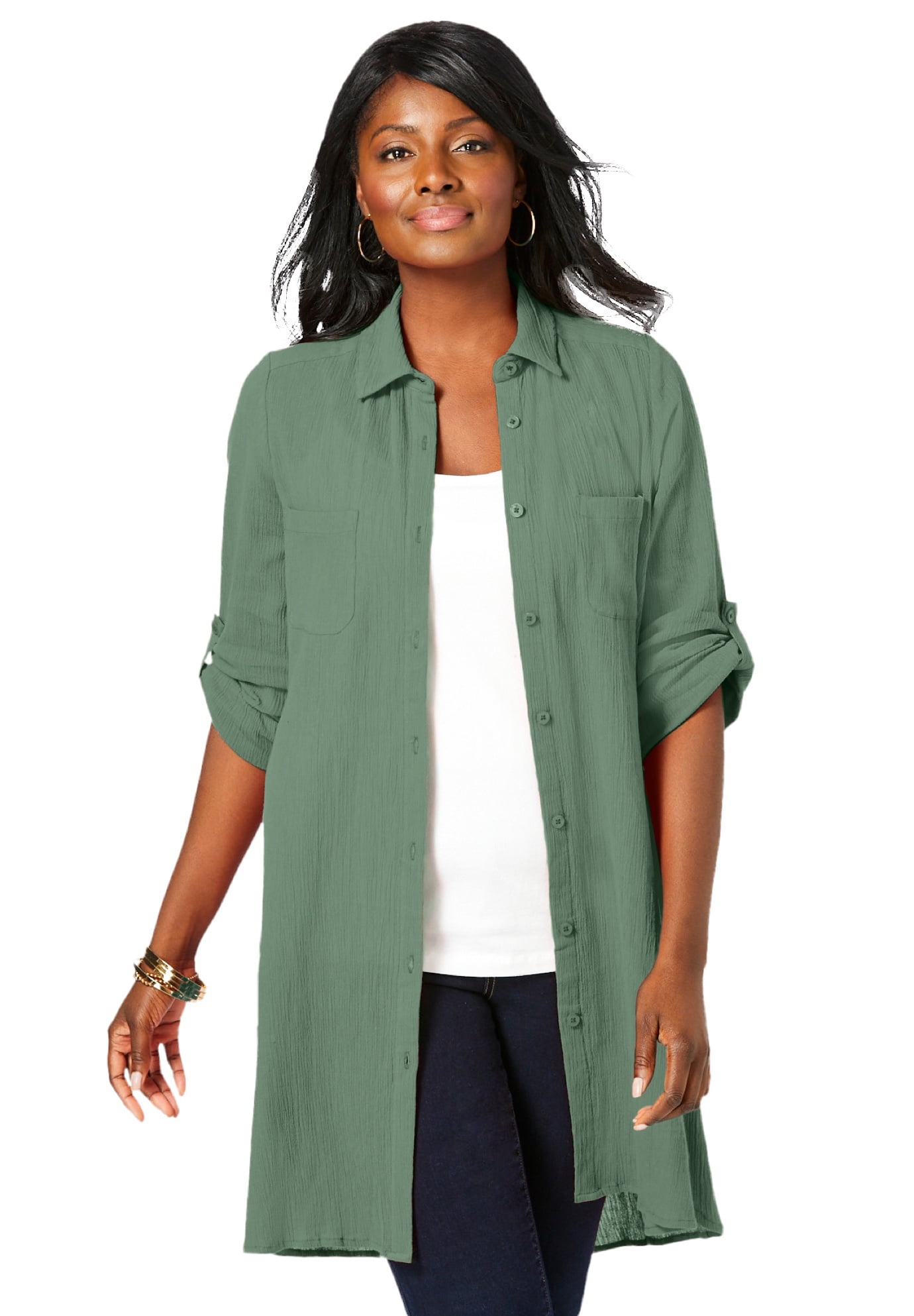 Jessica London Women's Plus Size Gauze Mega Tunic - 16 W, Olive Drab ...
