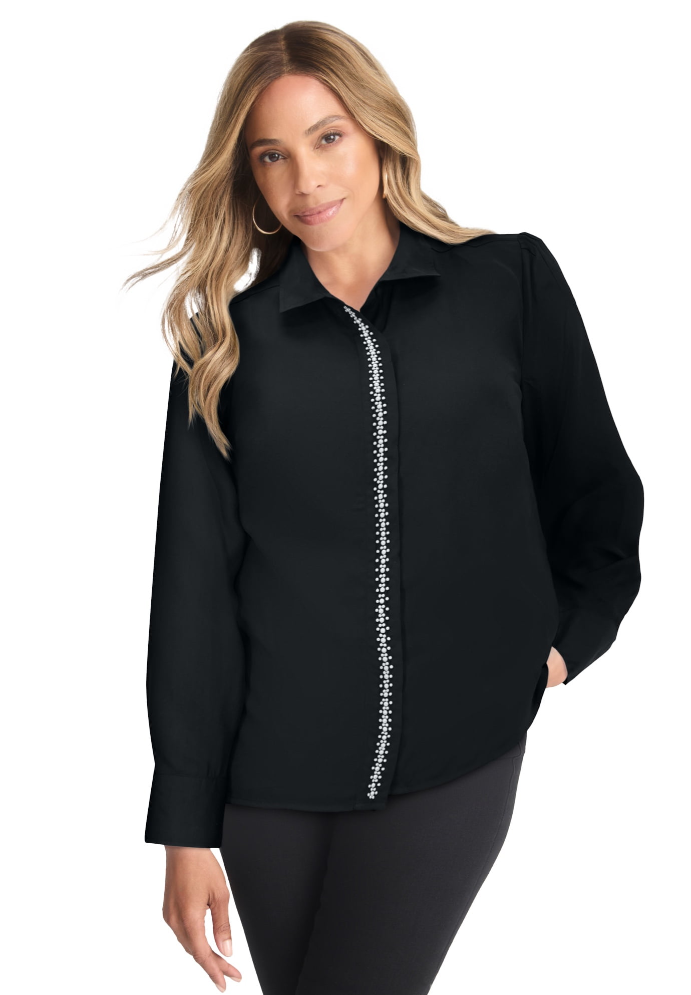 Jessica London Women's Plus Size Georgette Pearl Trim Blouse - Walmart.com