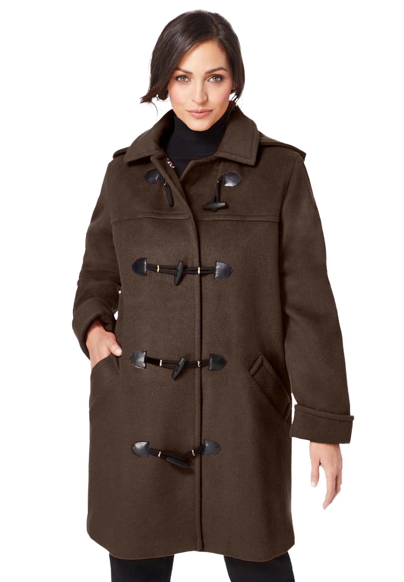 Jessica London Women's Plus Size Hooded Toggle Wool Coat - Walmart.com