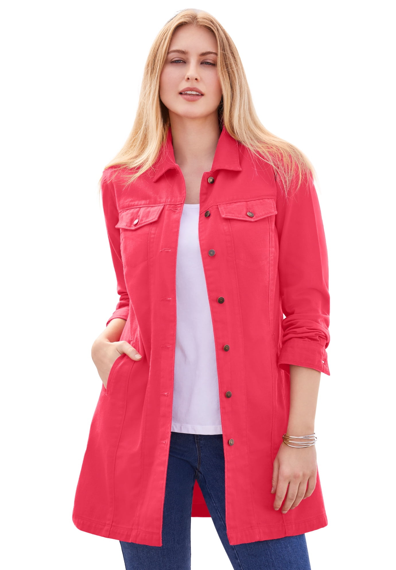 Jessica London Women's Plus Size Long Denim Jacket | Oversized Jean ...