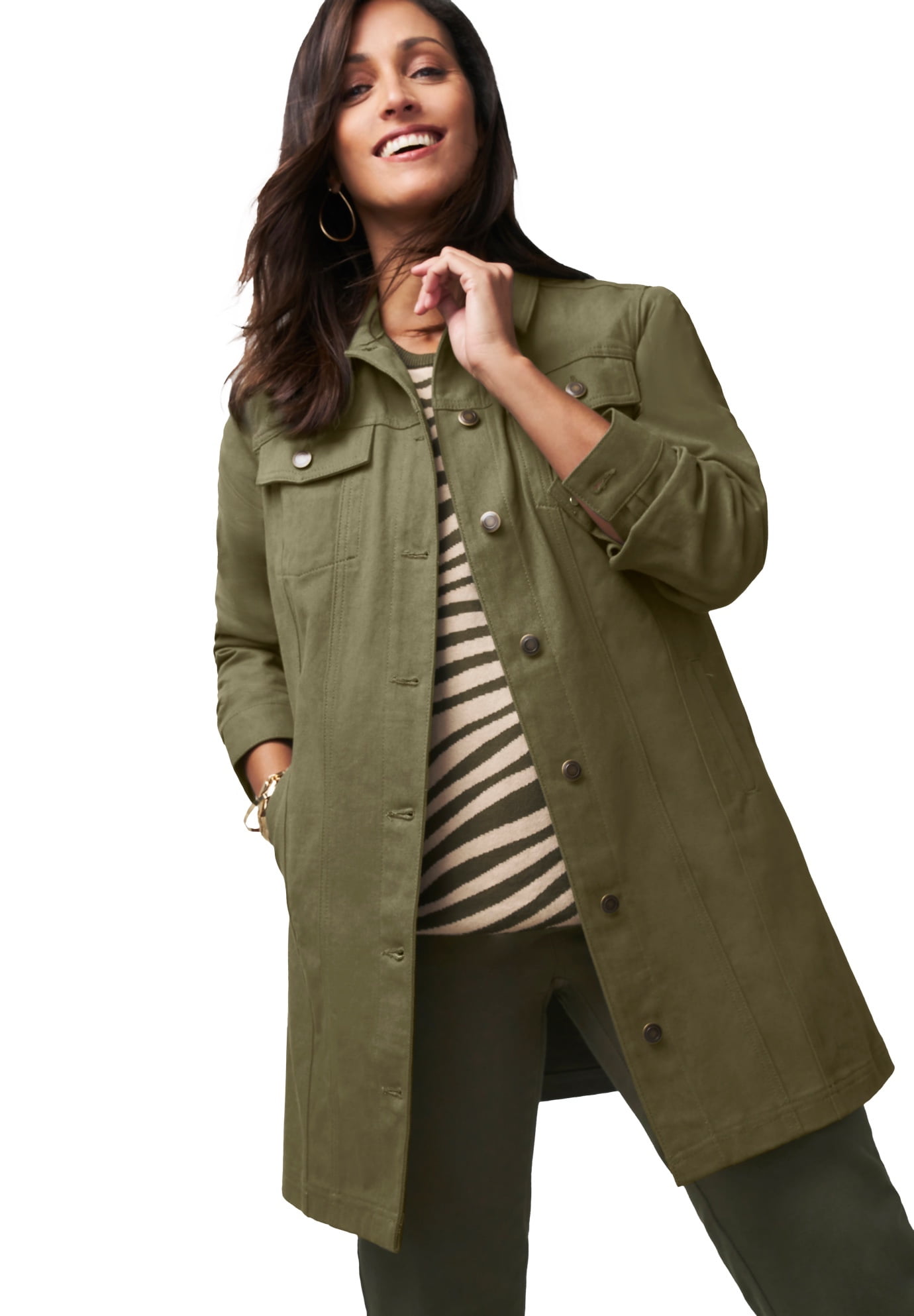 Jessica London Women's Plus Size Long Denim Jacket Oversized Jean ...