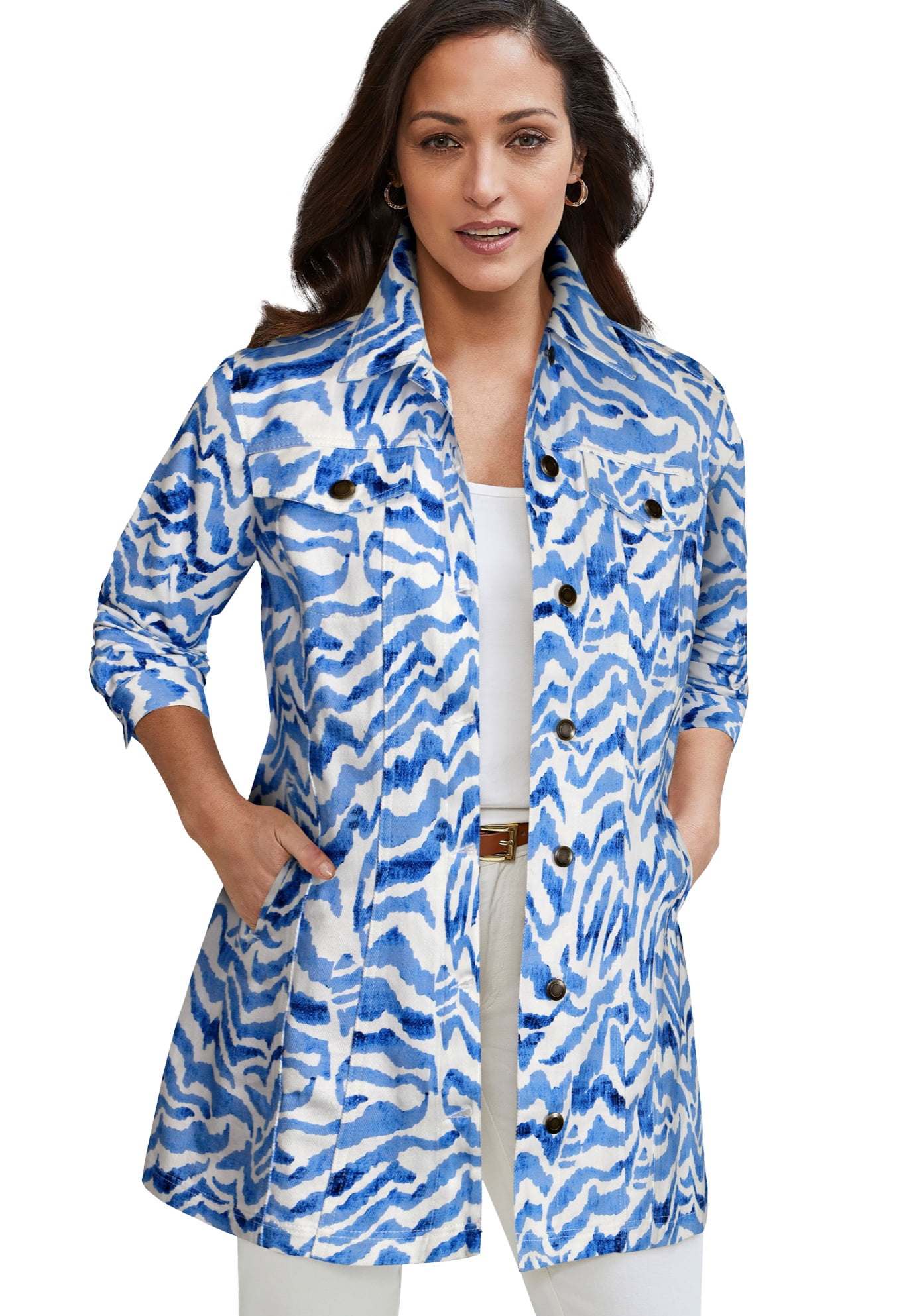 Jessica London Women's Plus Size Long Denim Jacket Oversized Jean ...