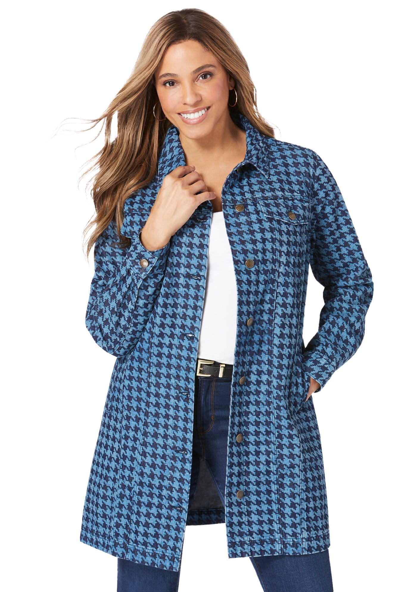 Jessica London Women's Plus Size Long Denim Jacket Oversized Jean ...