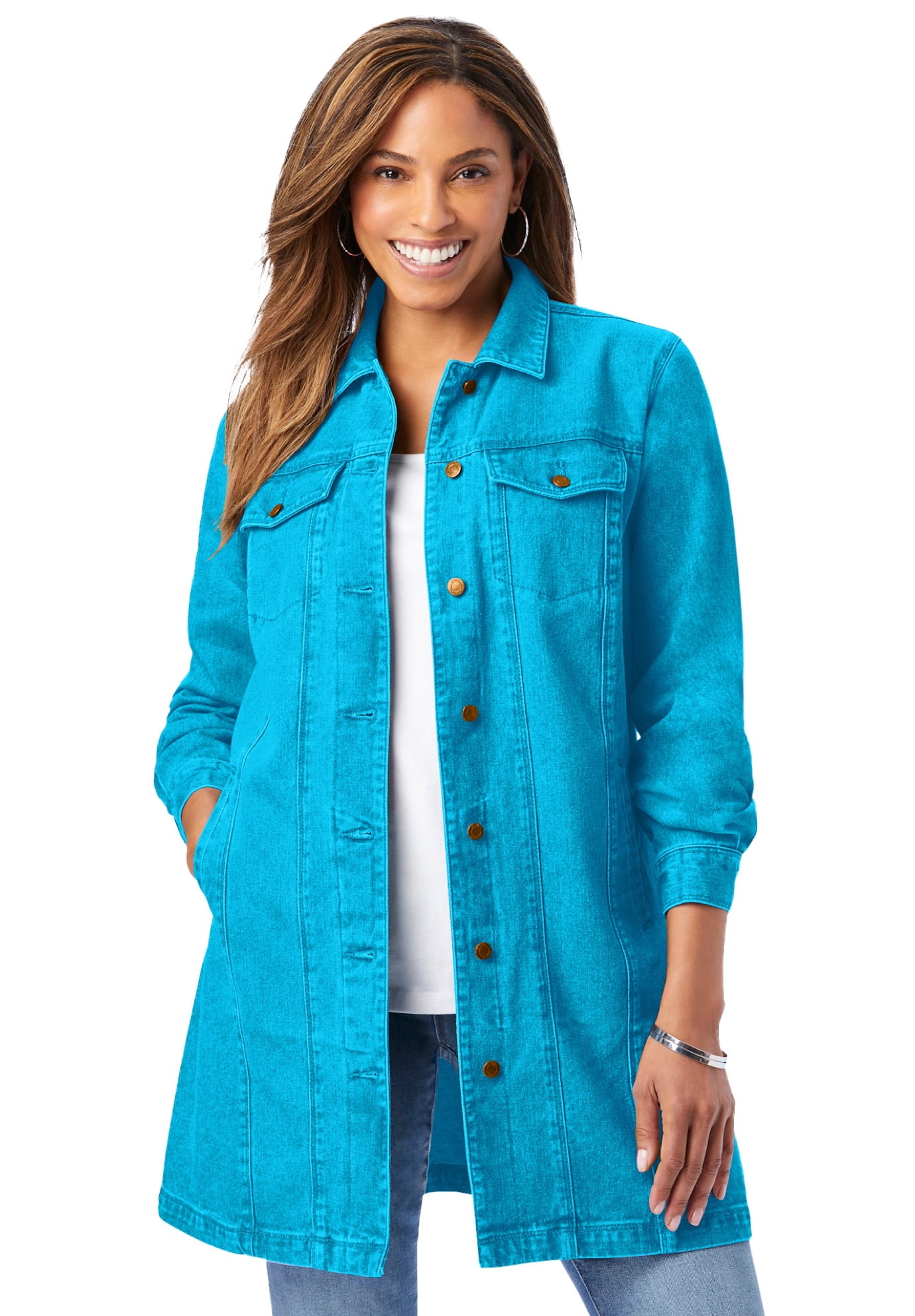 Jessica London Women's Plus Size Long Denim Jacket Oversized Jean ...