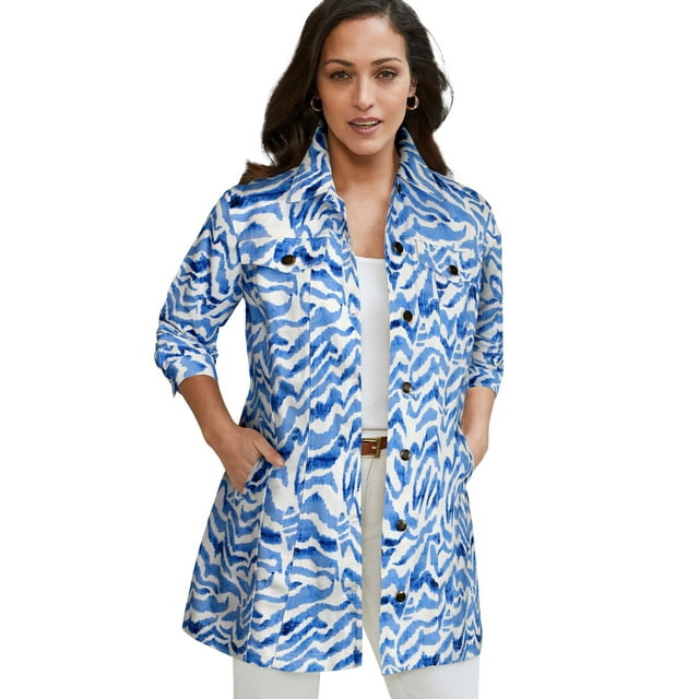 Jessica London Women's Plus Size Long Denim Jacket Oversized Jean ...