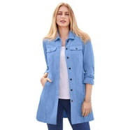 INSPIRE CHIC Women's Notched Lapel Long Sleeves Button Belted Long Denim Jacket XS Sky Blue ...