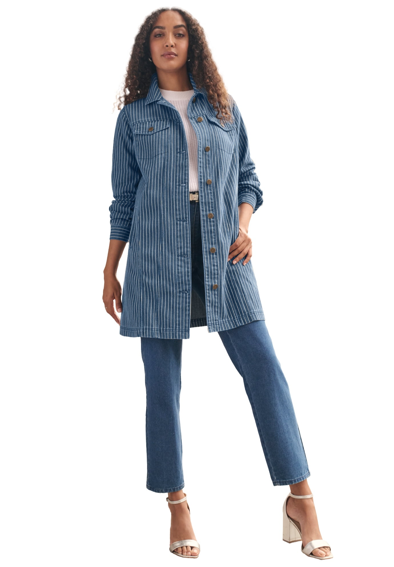 Jessica London Women's Plus Size Long Denim Jacket Oversized Jean ...