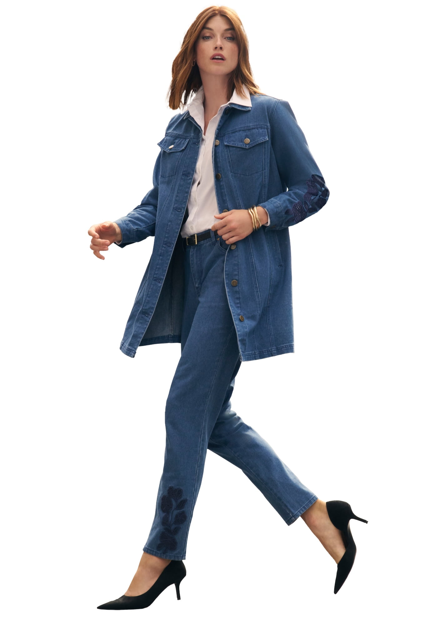 Jessica London Women's Plus Size Long Denim Jacket Oversized Jean ...
