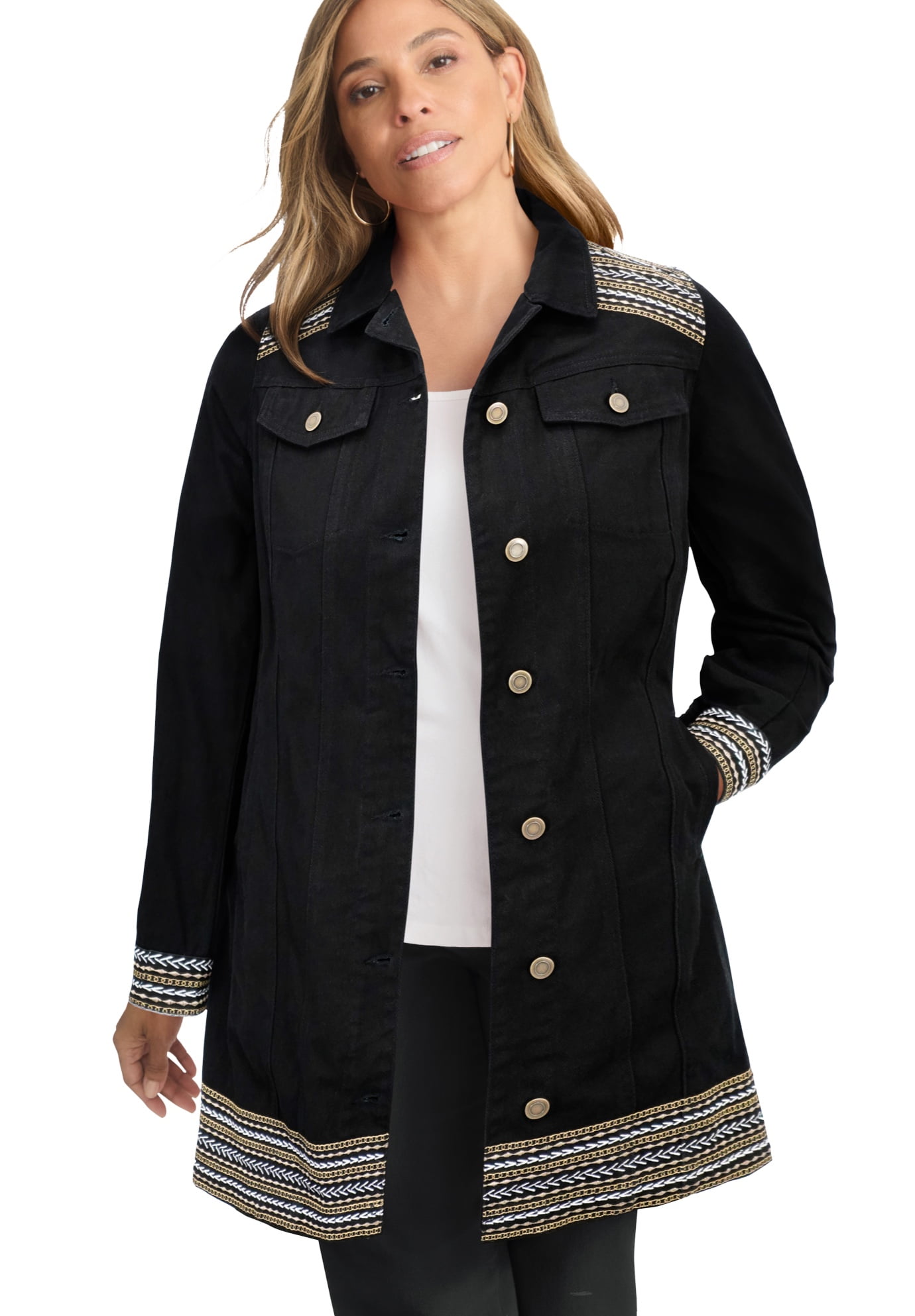 Jessica London Women's Plus Size Long Denim Jacket Oversized Jean ...