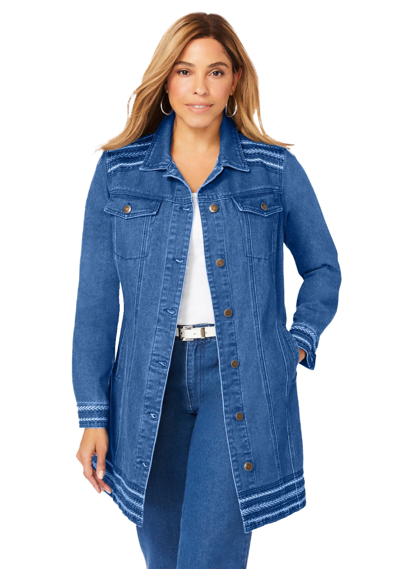 Jessica London Women's Plus Size Long Denim Jacket Oversized Jean ...