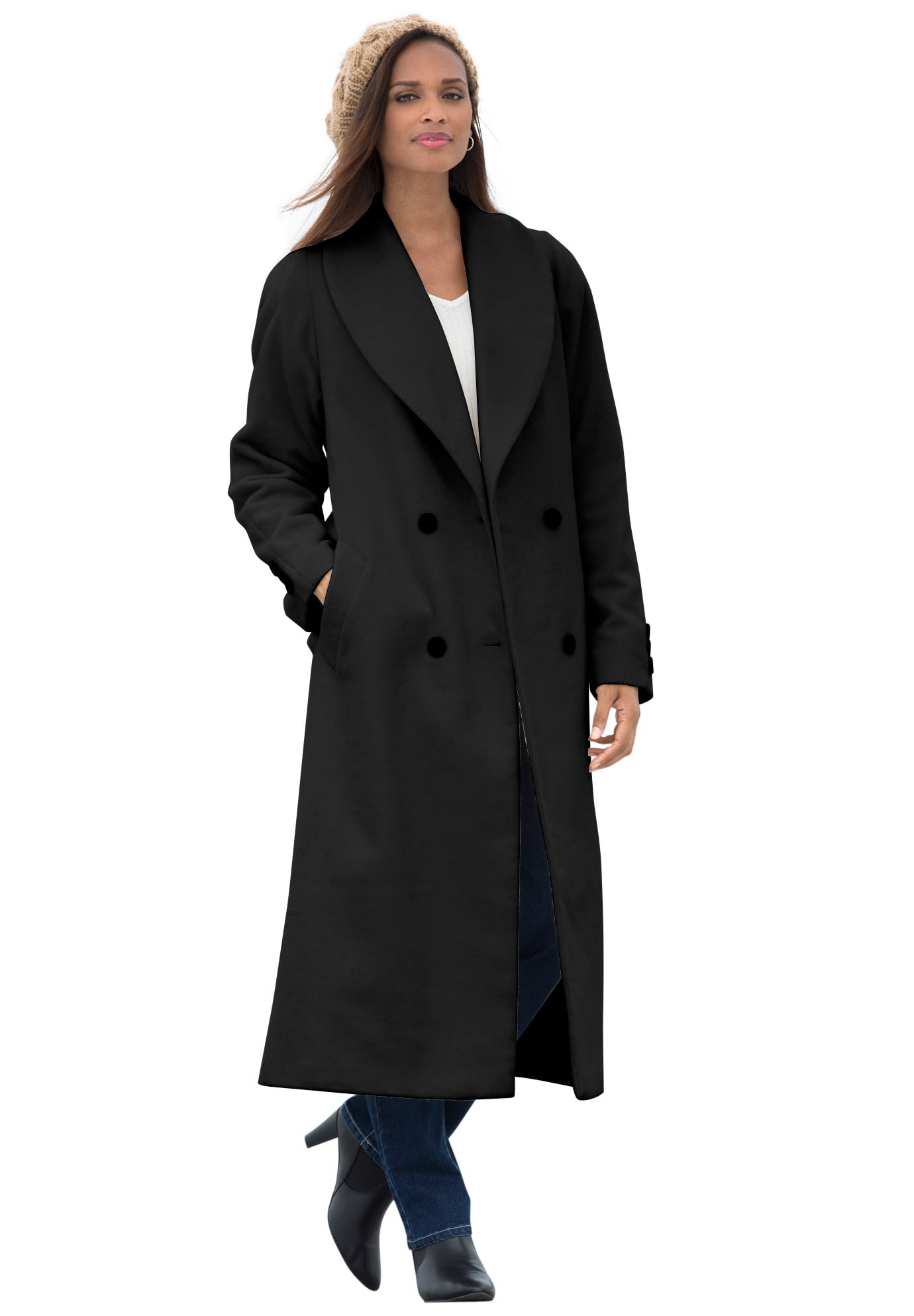 Jessica London Women's Plus Size Long Shawl Collar Wool Coat - Walmart.com