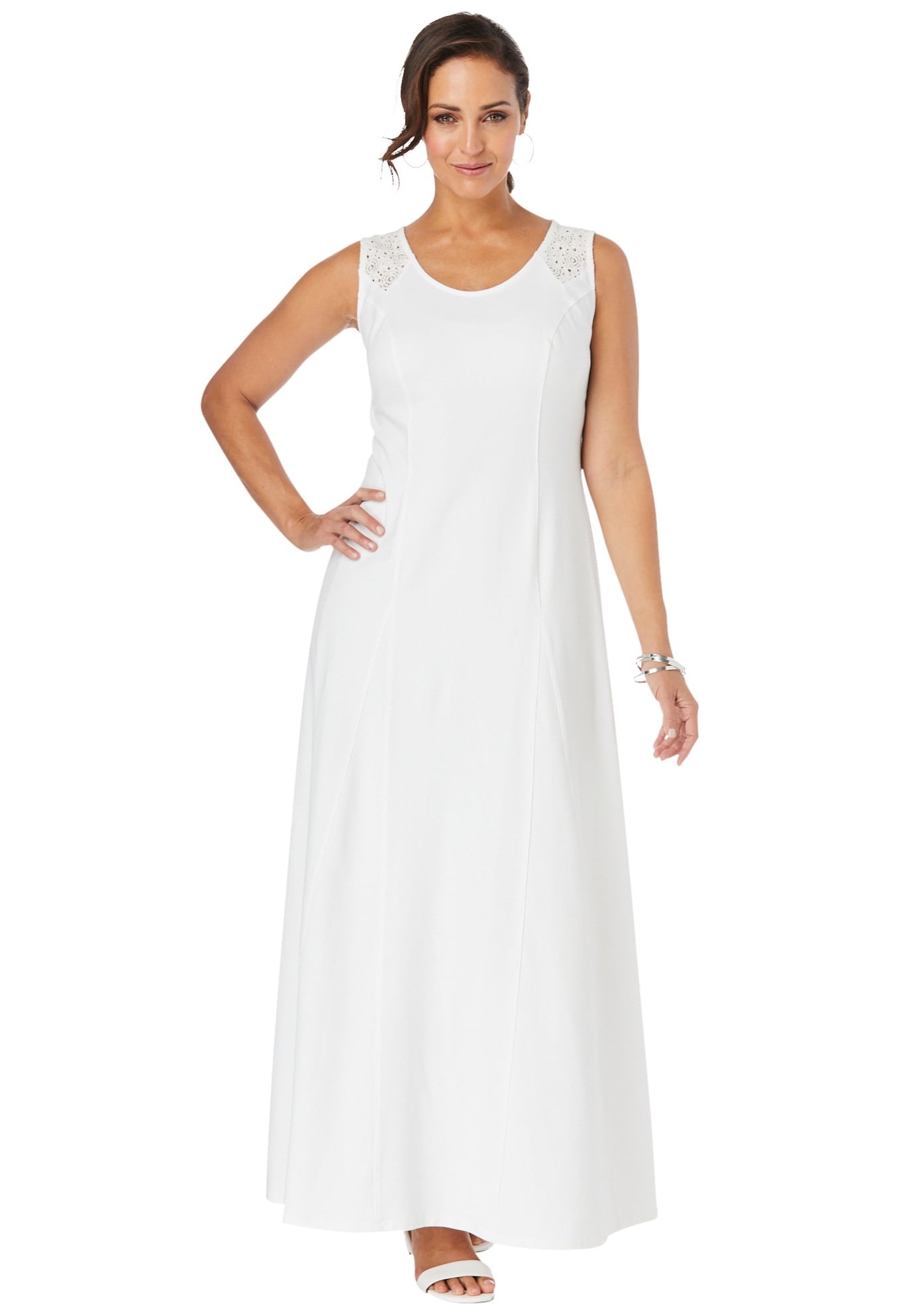 Jessica London Women's Plus Size Petite Stretch Cotton Crochet-Back ...