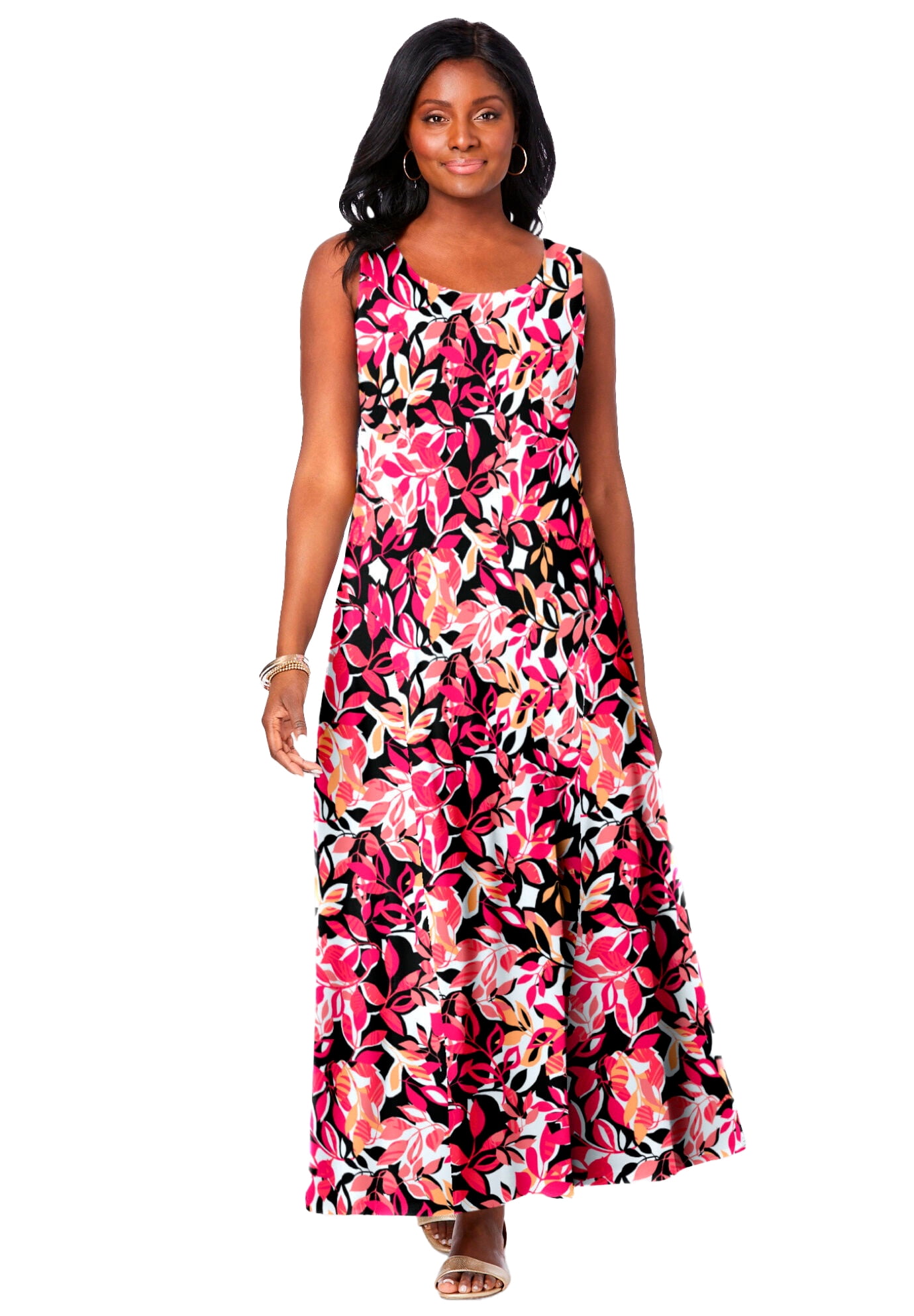 Jessica London Women's Plus Size Petite Stretch Cotton Tank Maxi Dress ...