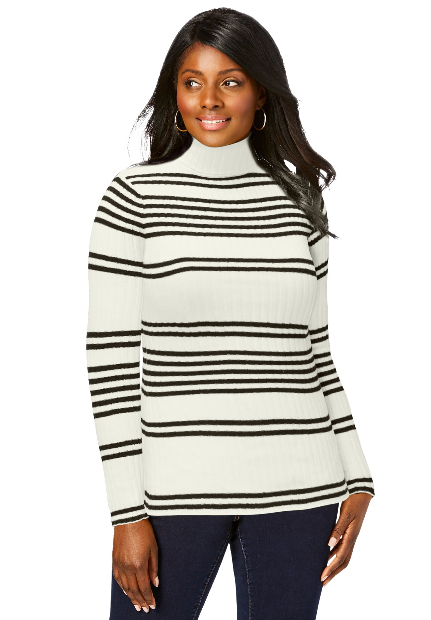 Jessica London Women's Plus Size Ribbed Cotton Turtleneck Sweater ...