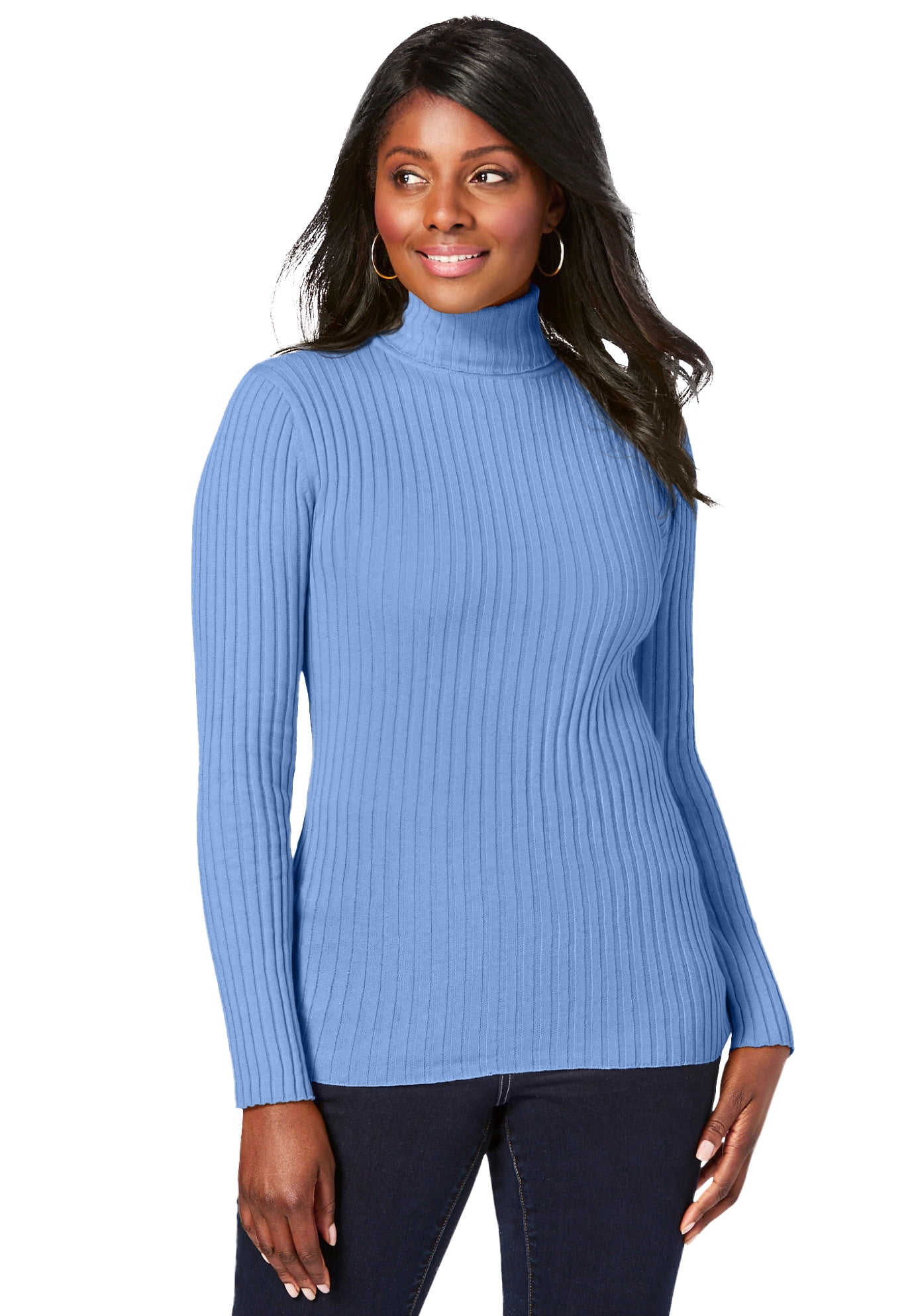 Jessica London Women's Plus Size Ribbed Cotton Turtleneck Sweater ...