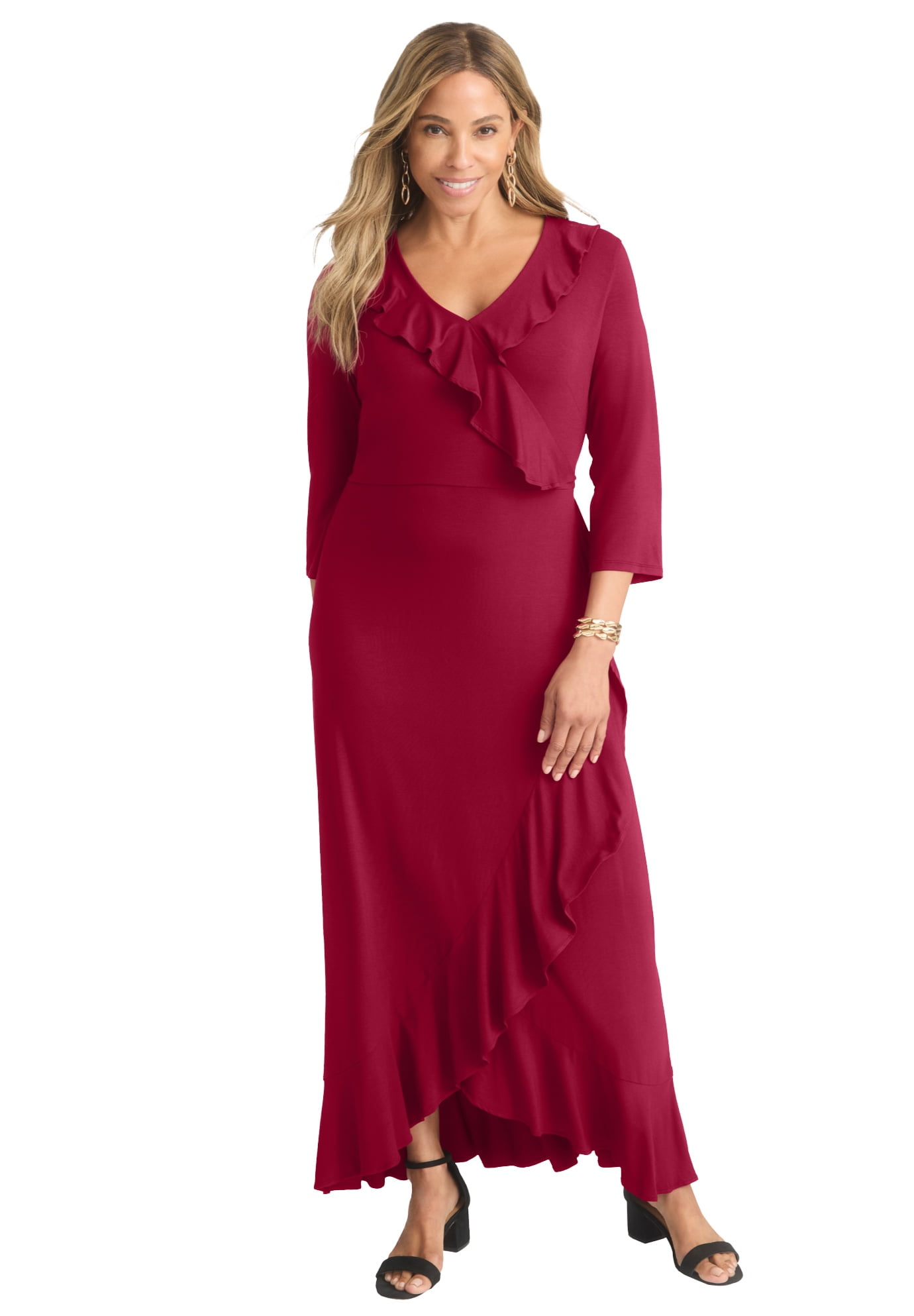 Jessica London Women's Plus Size Ruffle Wrap Maxi Dress - Walmart.com