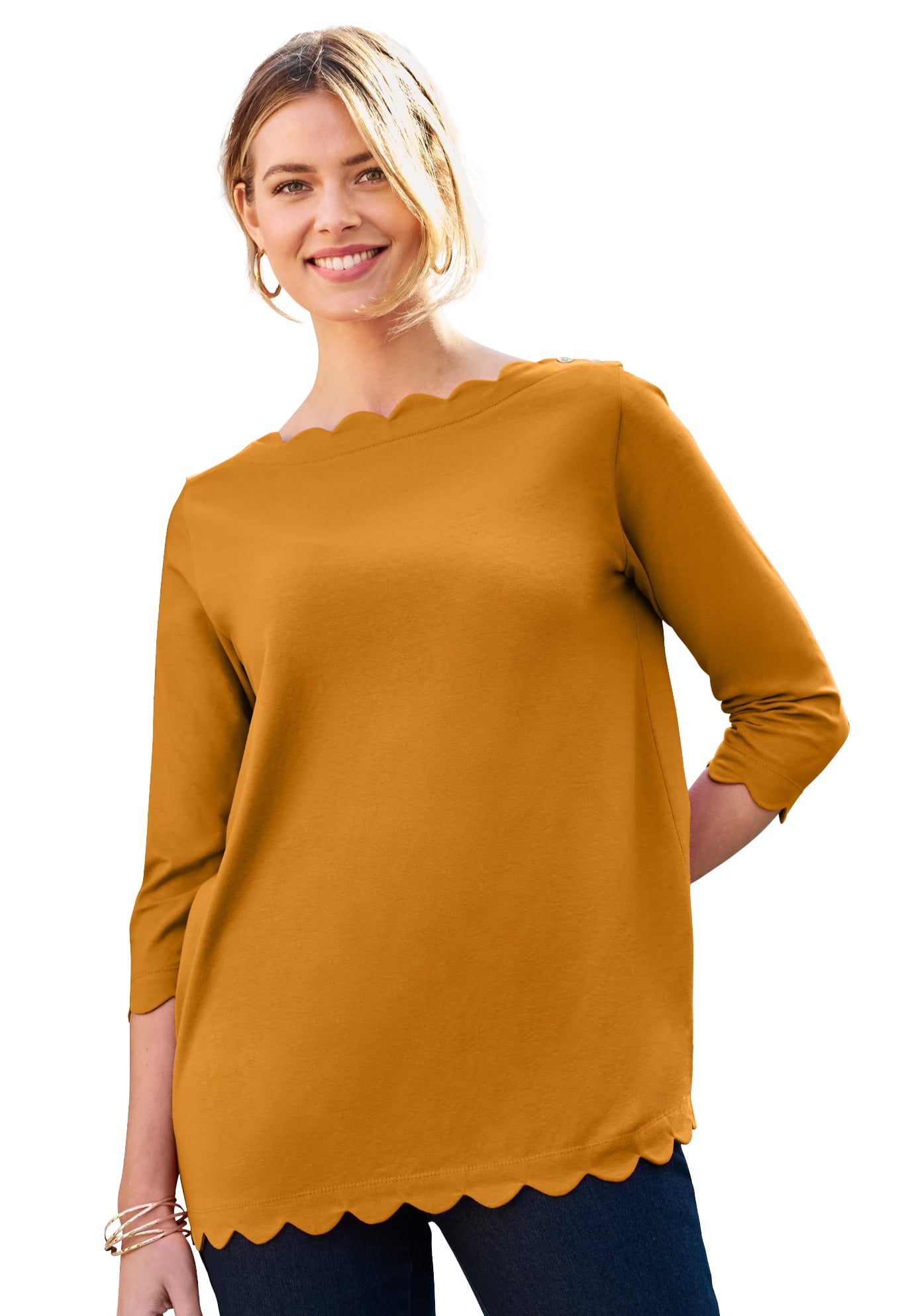 Jessica London Women's Plus Size Scallop Boatneck Tunic - Walmart.com