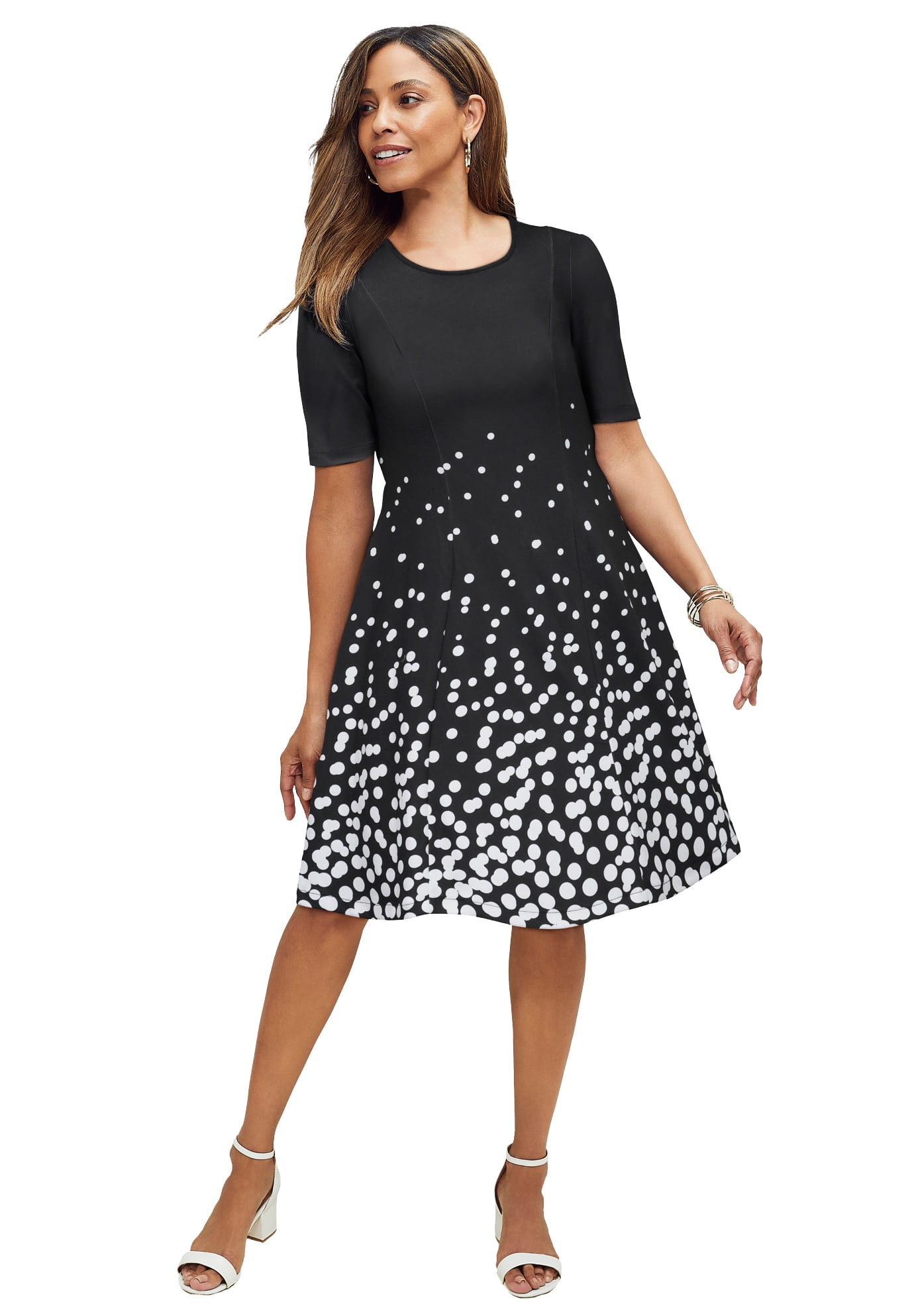 Jessica London Women's Plus Size Short Sleeve Ponte Fit and Flare Dress ...