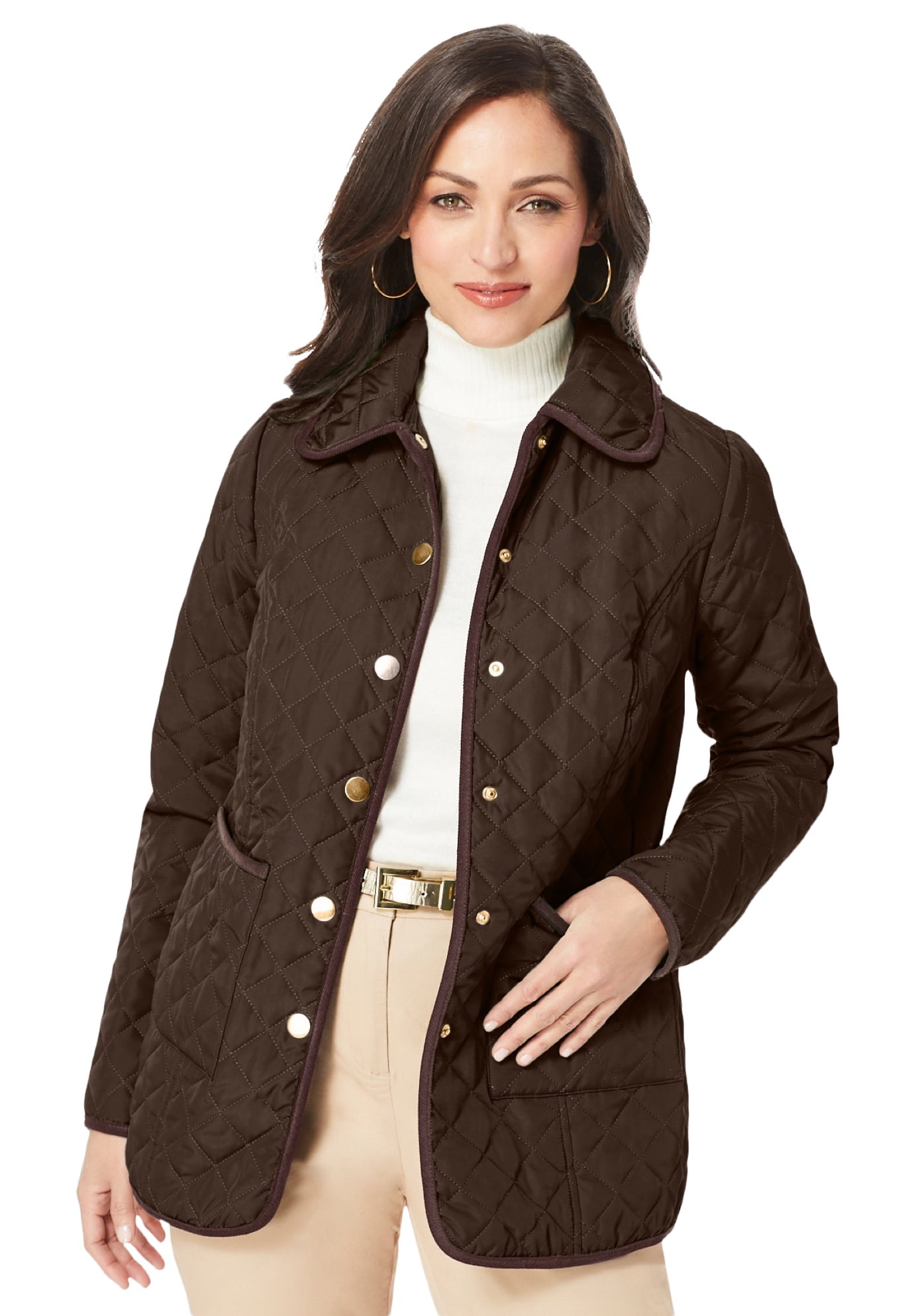 Jessica London Women's Plus Size Snap-Front Quilted Coat - Walmart.com