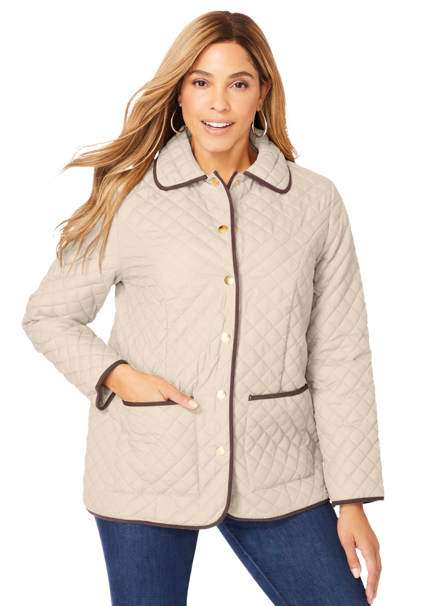 Jessica London Women's Plus Size Snap-Front Quilted Coat - Walmart.com