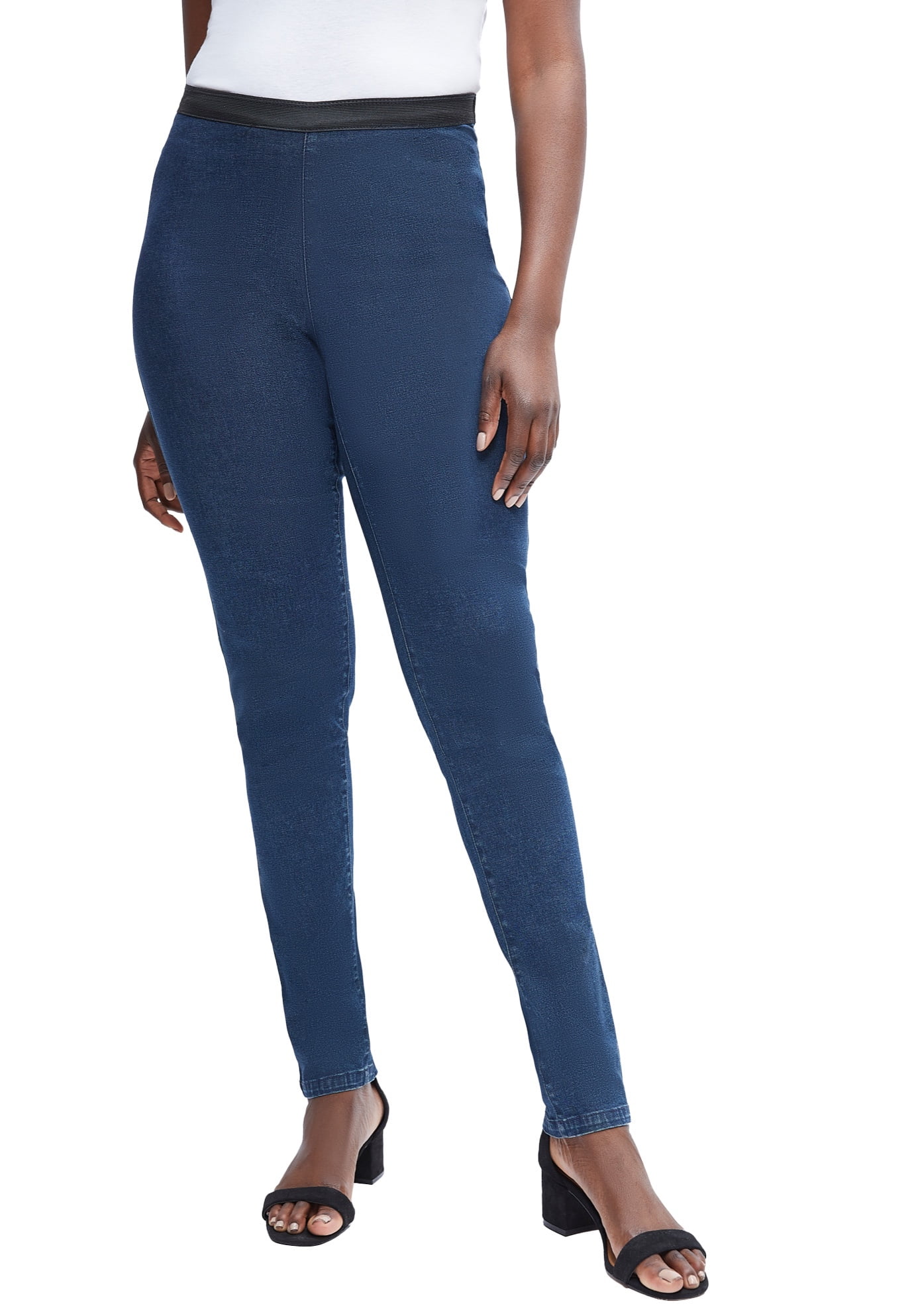 Jessica London Womens Plus Size Straight Leg Stretch Jeans Elastic Waist 14 P Medium