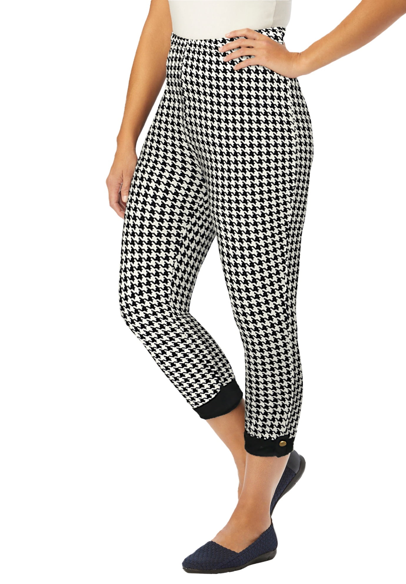 Jessica London Women's Plus Size Stretch Cotton Cuff-Button Capri ...