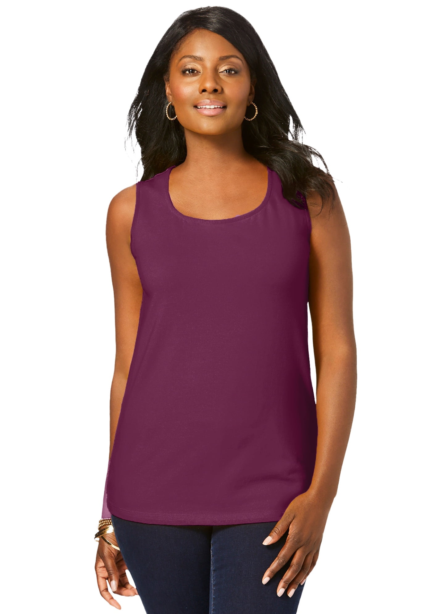 Jessica London Women's Plus Size Stretch Cotton Horseshoe Neck Tank ...