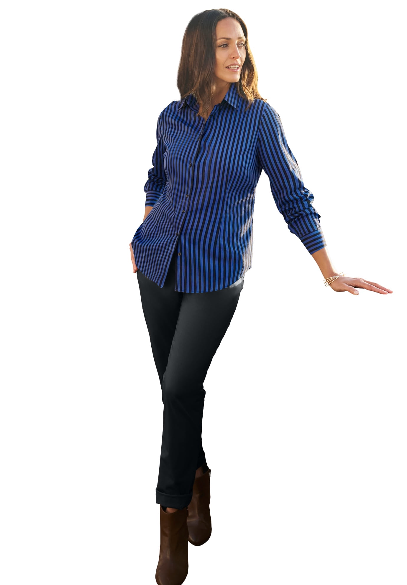 Jessica London Women's Plus Size Stretch Cotton Poplin Button Down ...