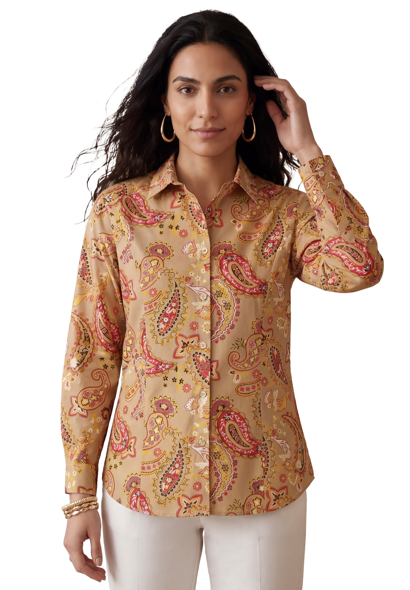 Jessica London Women's Plus Size Stretch Cotton Poplin Button Down ...