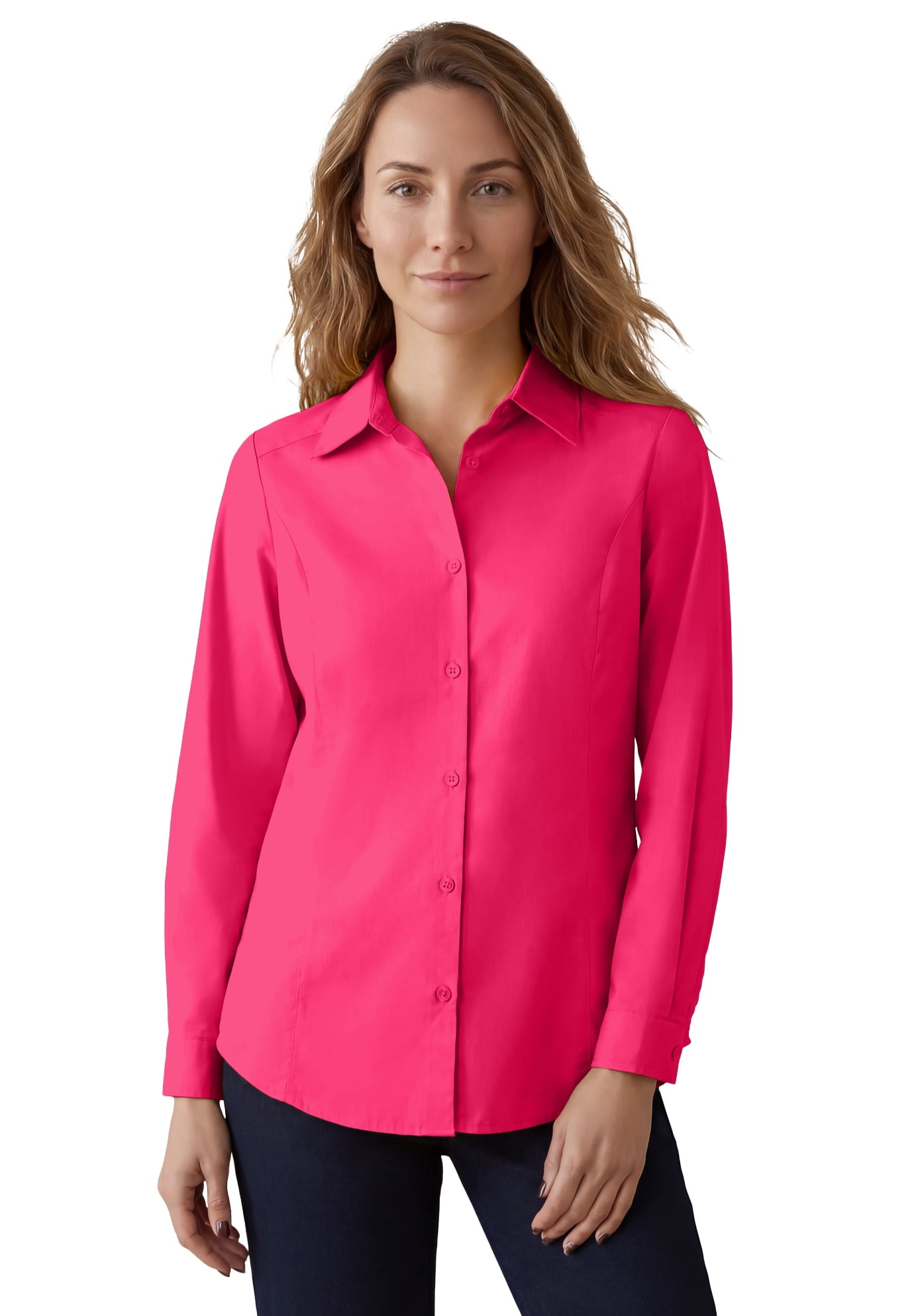 Jessica London Women's Plus Size Stretch Cotton Poplin Button Down ...