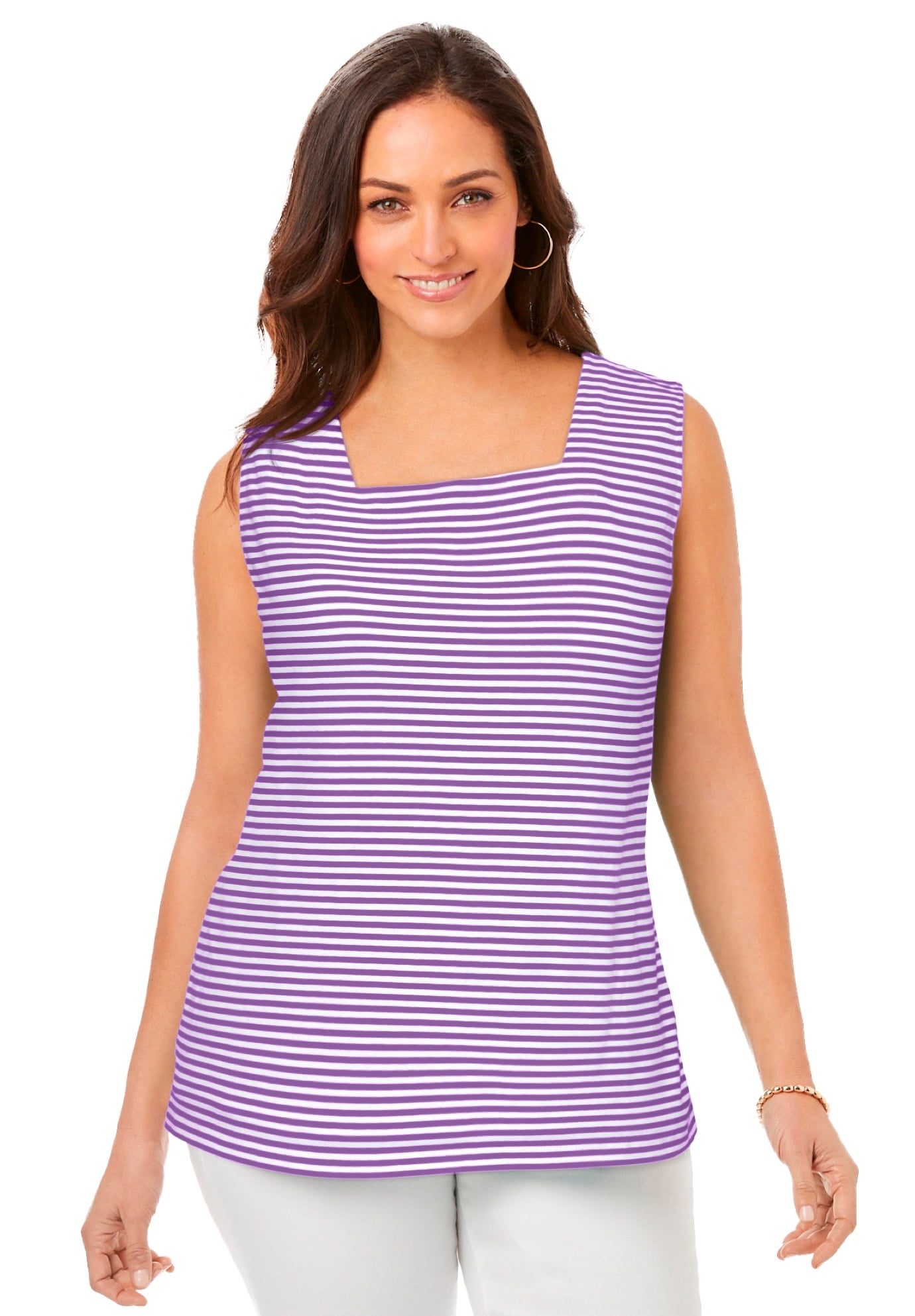 Jessica London Women's Plus Size Stretch Cotton Square Neck Tank ...