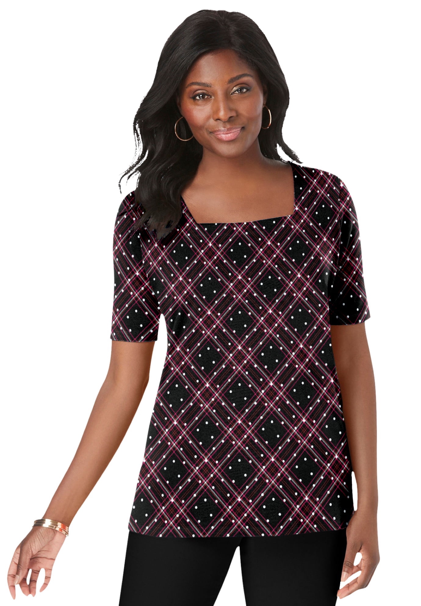 Jessica London Women's Plus Size Stretch Cotton Square Neck Tee ...